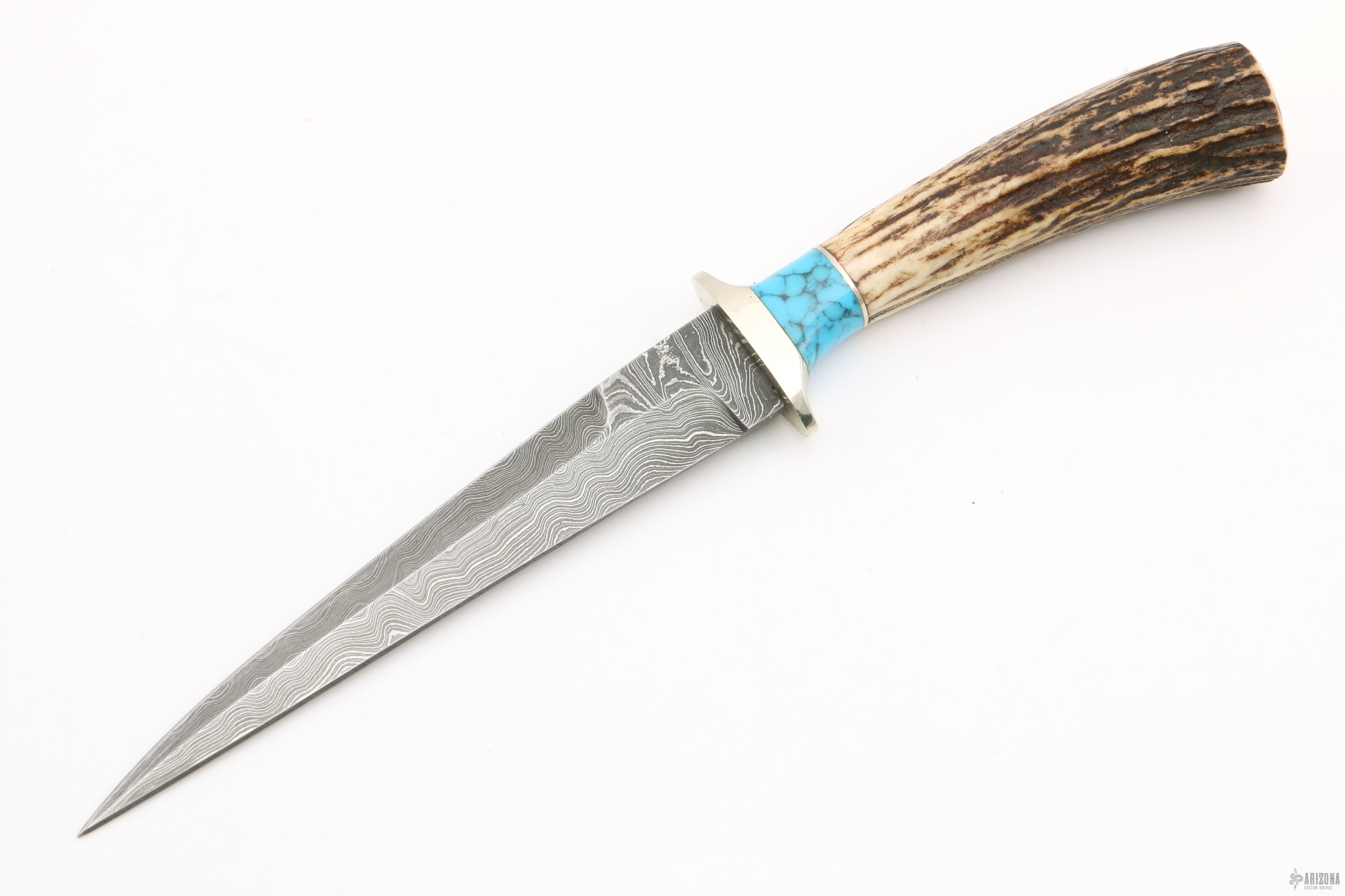 Double Edged Damascus Fixed Blade - Arizona Custom Knives