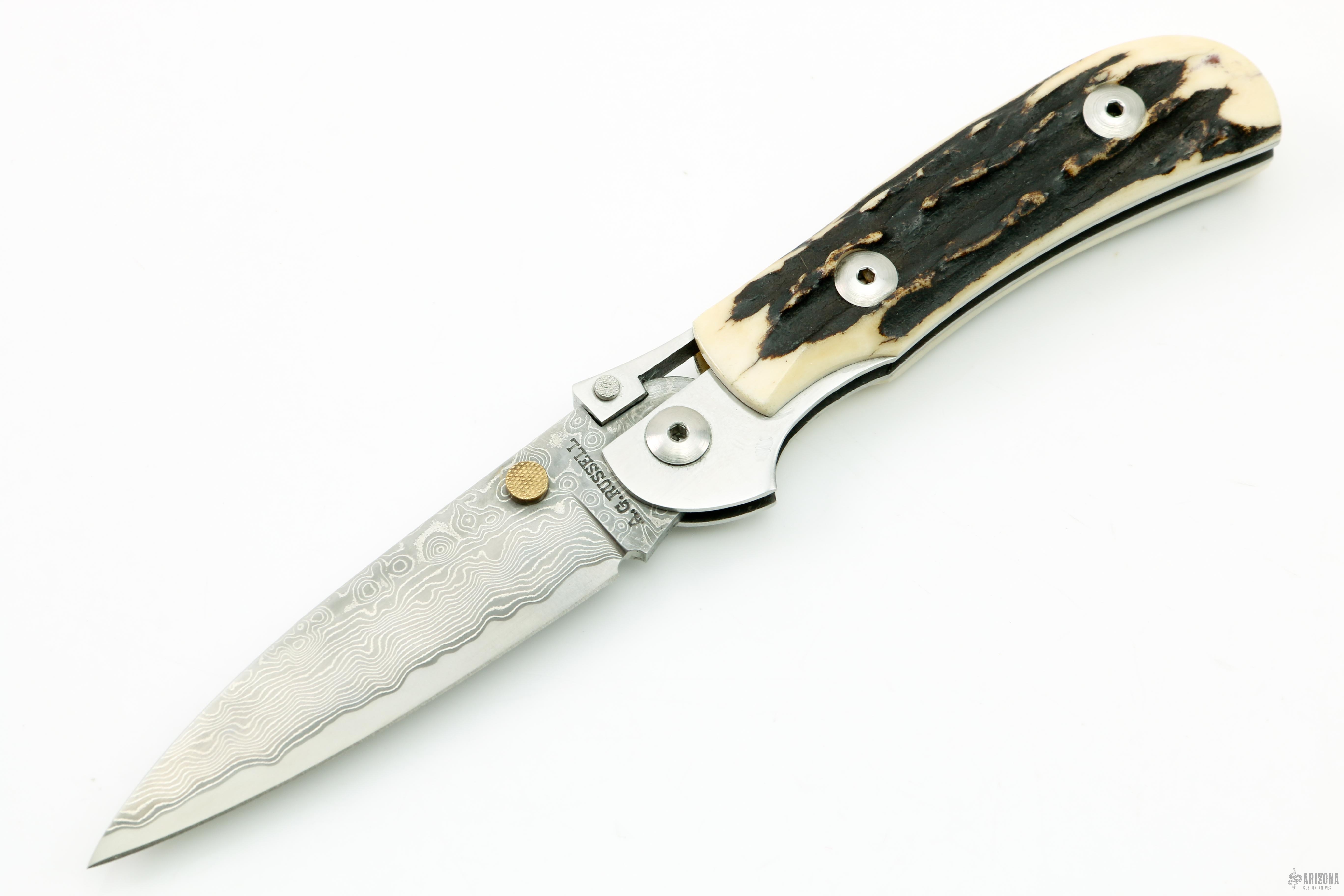 One Handed Knife - San Mai Damascus and Stag - Arizona Custom Knives