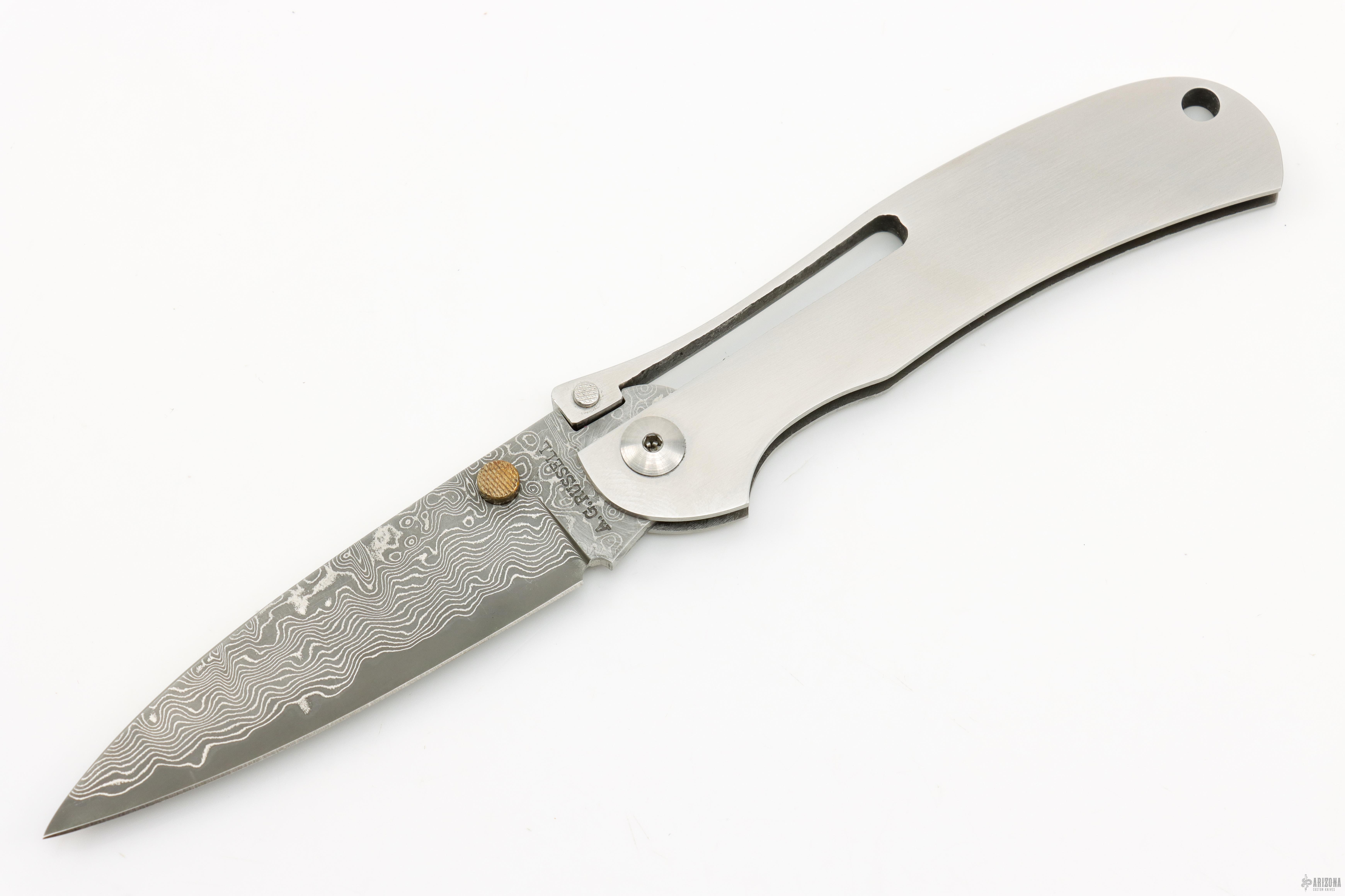 One Handed Knife - Cowry San Mai Damascus - Arizona Custom Knives