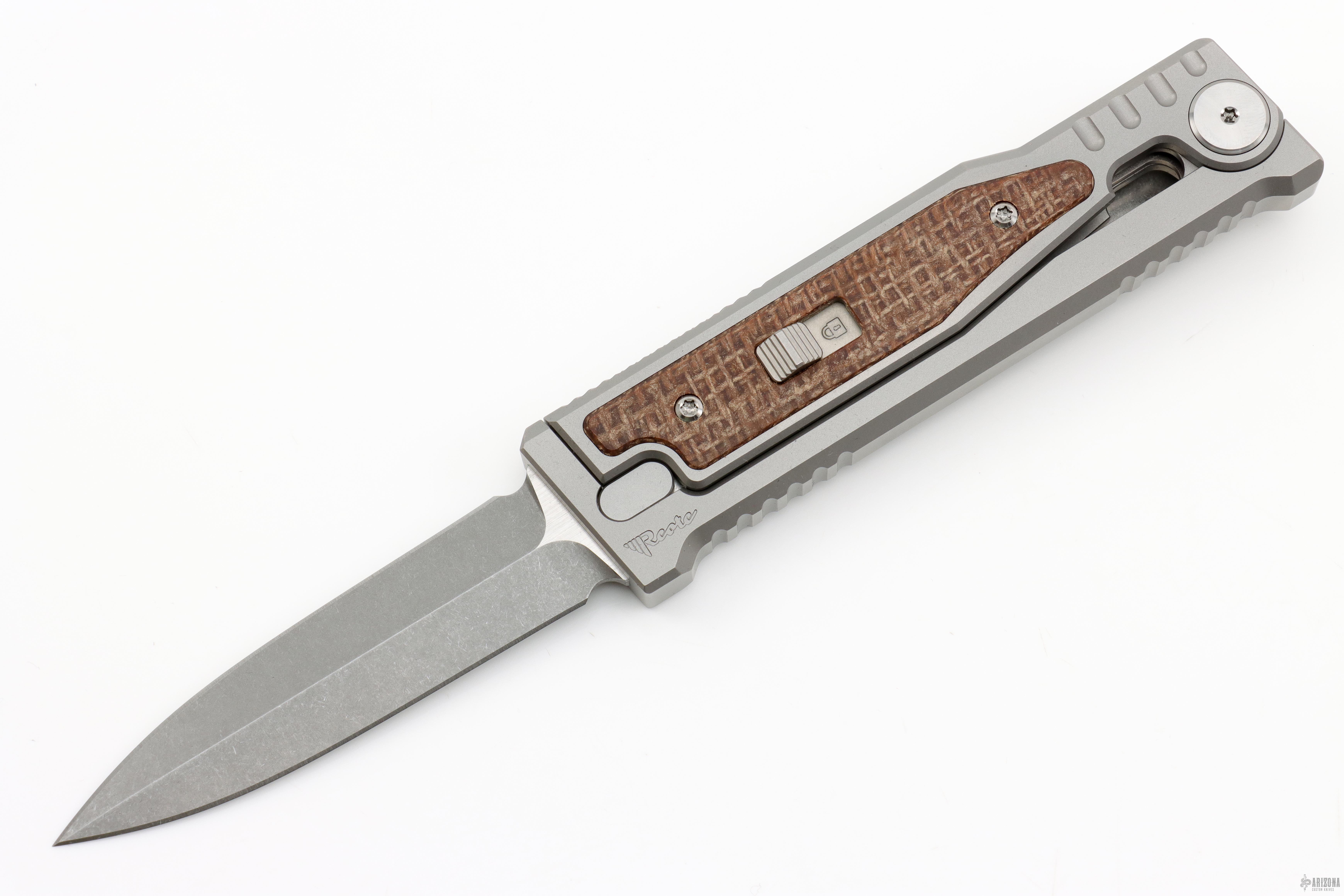 EXO-M Double Edge Gravity Knife - Burlap Micarta - Arizona Custom Knives