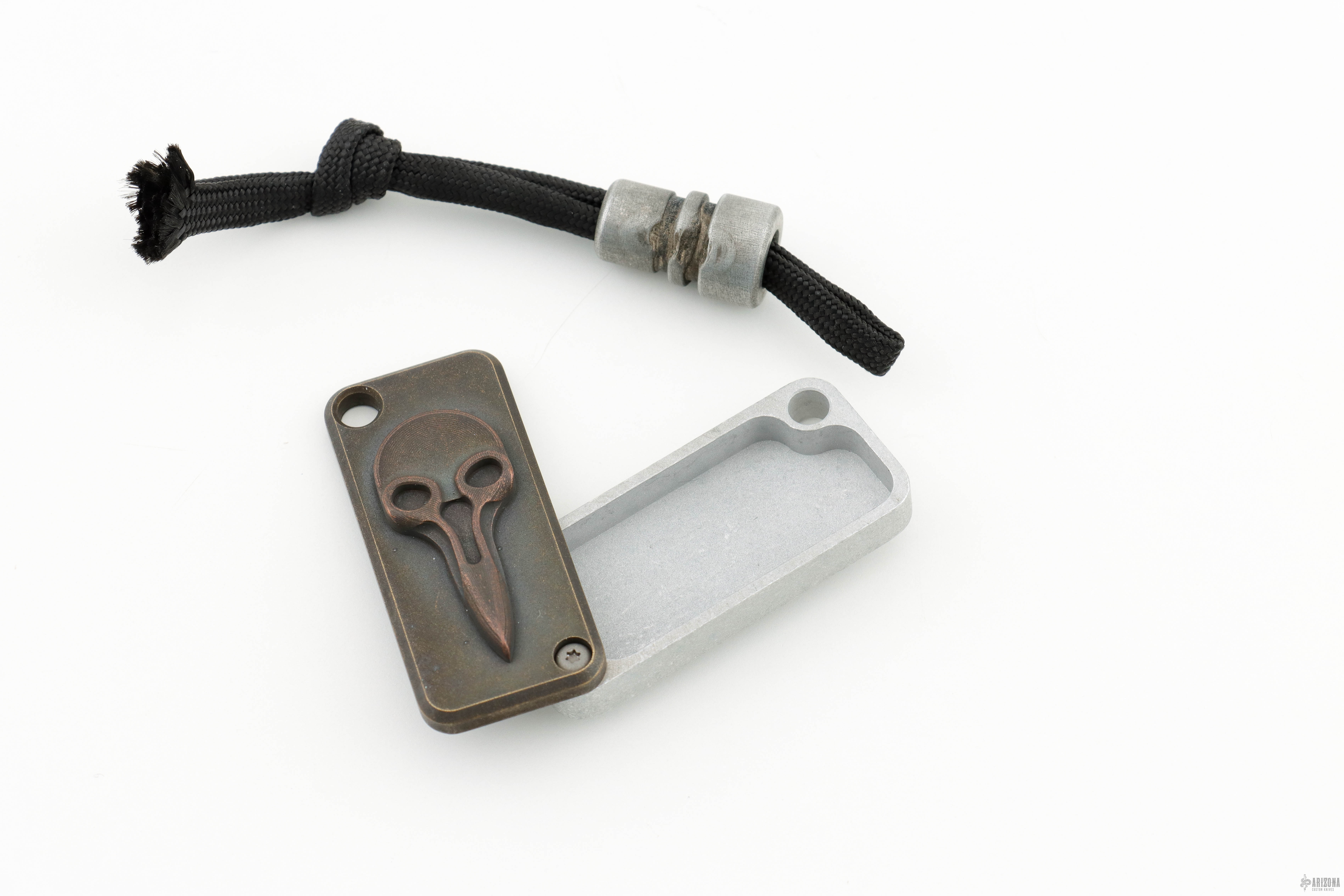 Bronze and Aluminum Pill Box w/ Lanyard bead - Arizona Custom Knives