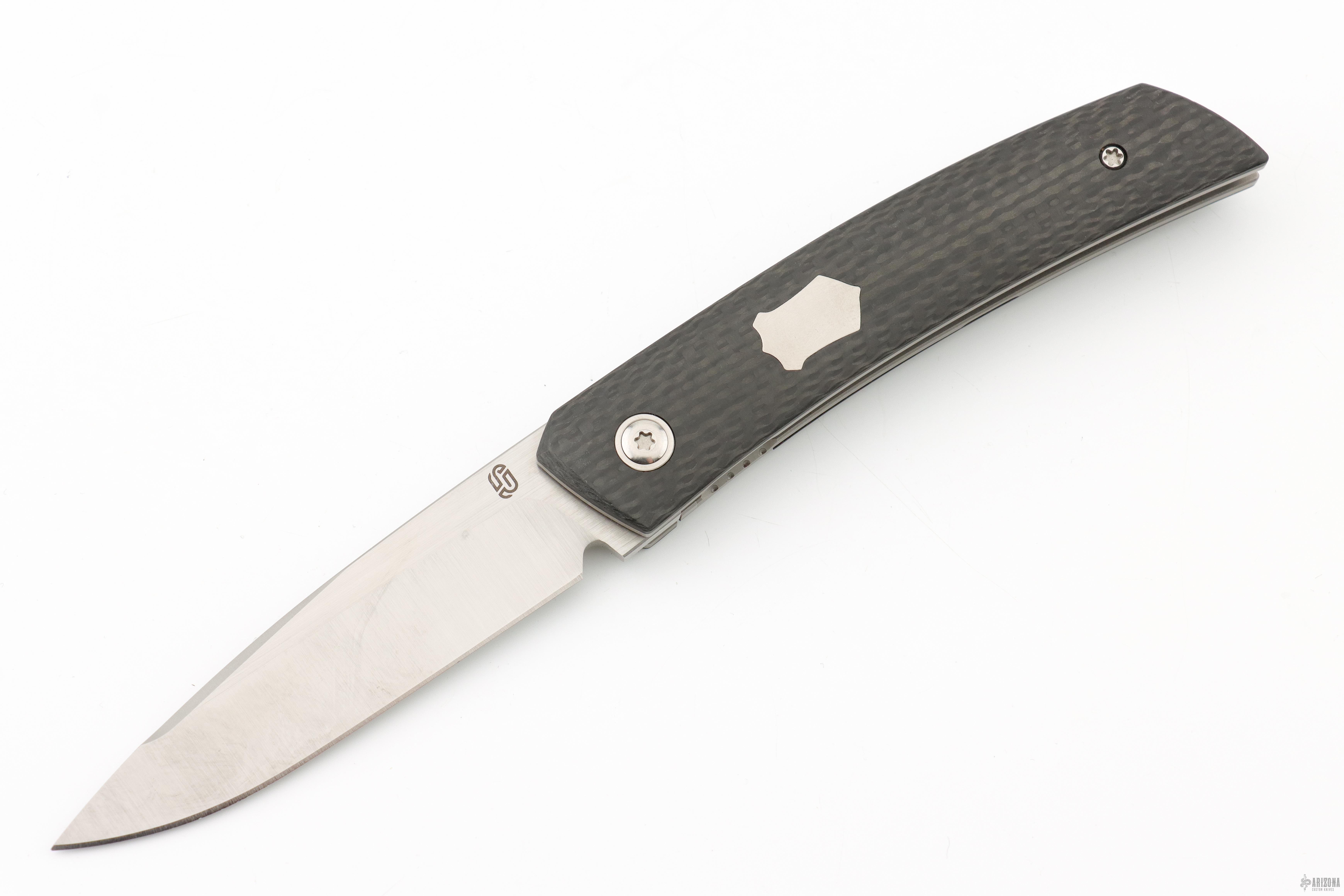 F22 KickStop Flipper Knife, Machine Satin Blade, Carbon Fiber Handles ...