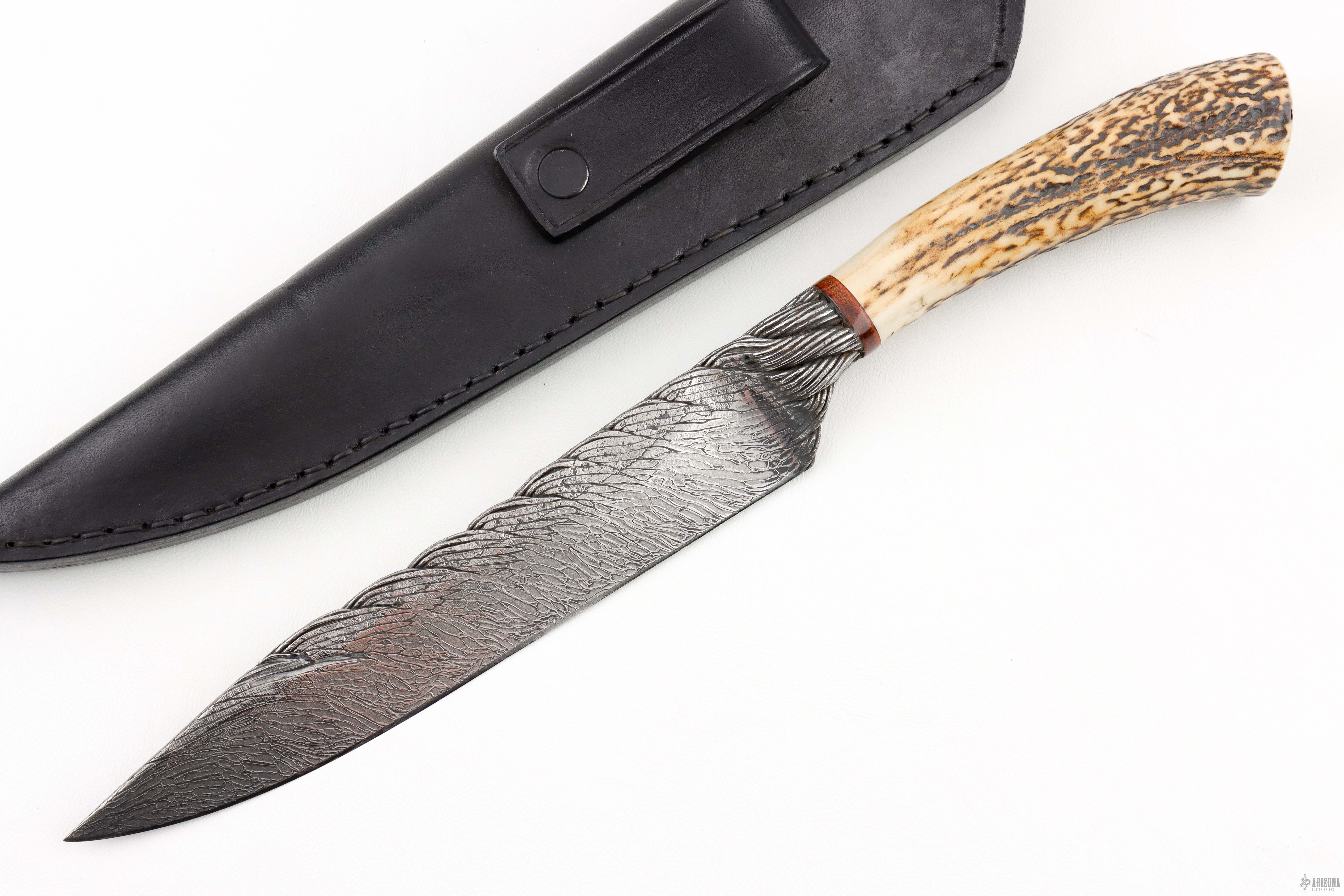 Cable Damascus Long Hunter - Arizona Custom Knives
