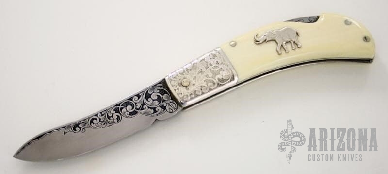 Engraved Ivory Lockback-by-Aaron-Pursley - Arizona Custom Knives
