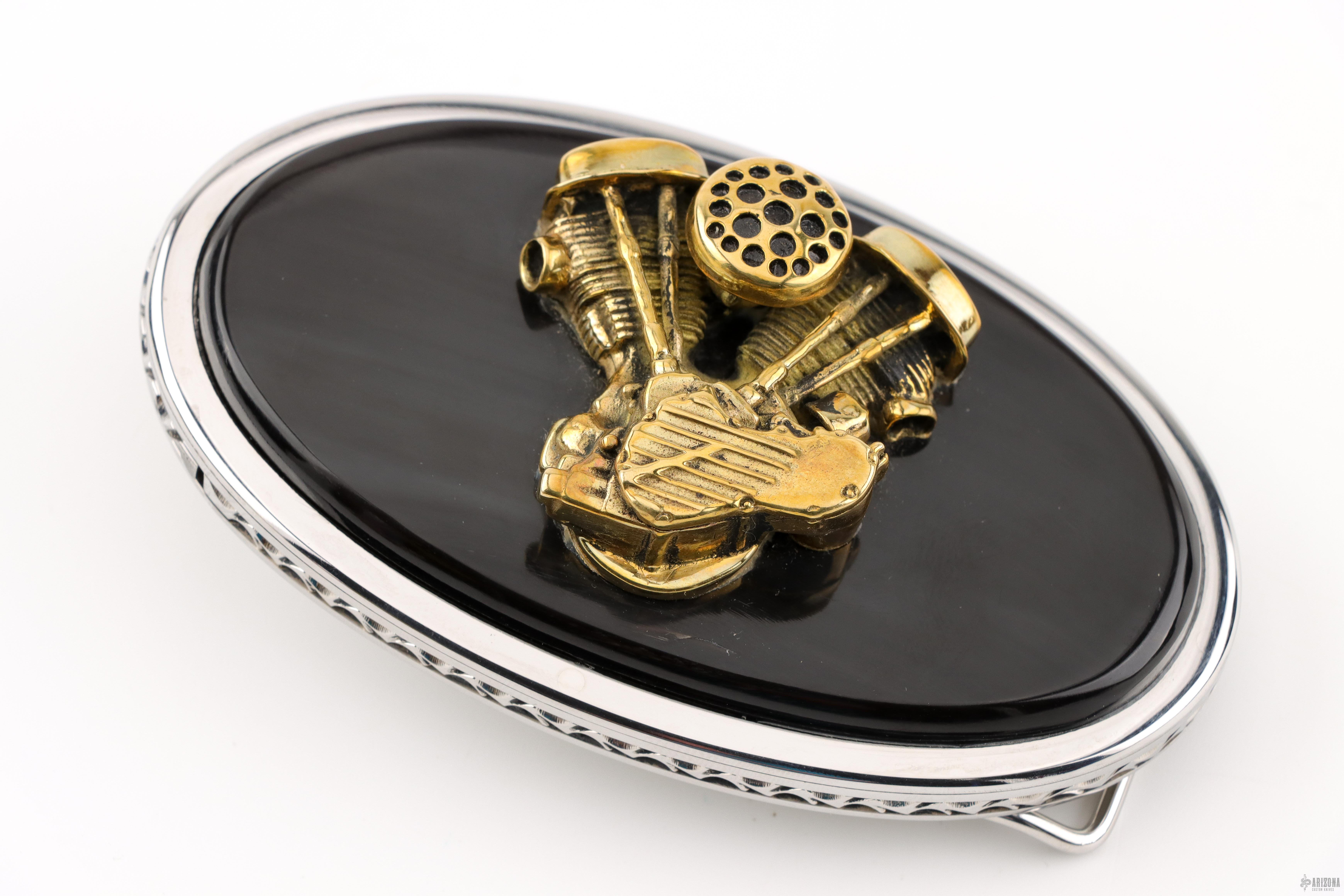 Panhead Engine Buckle w/ Hidden Push Dagger - Arizona Custom Knives