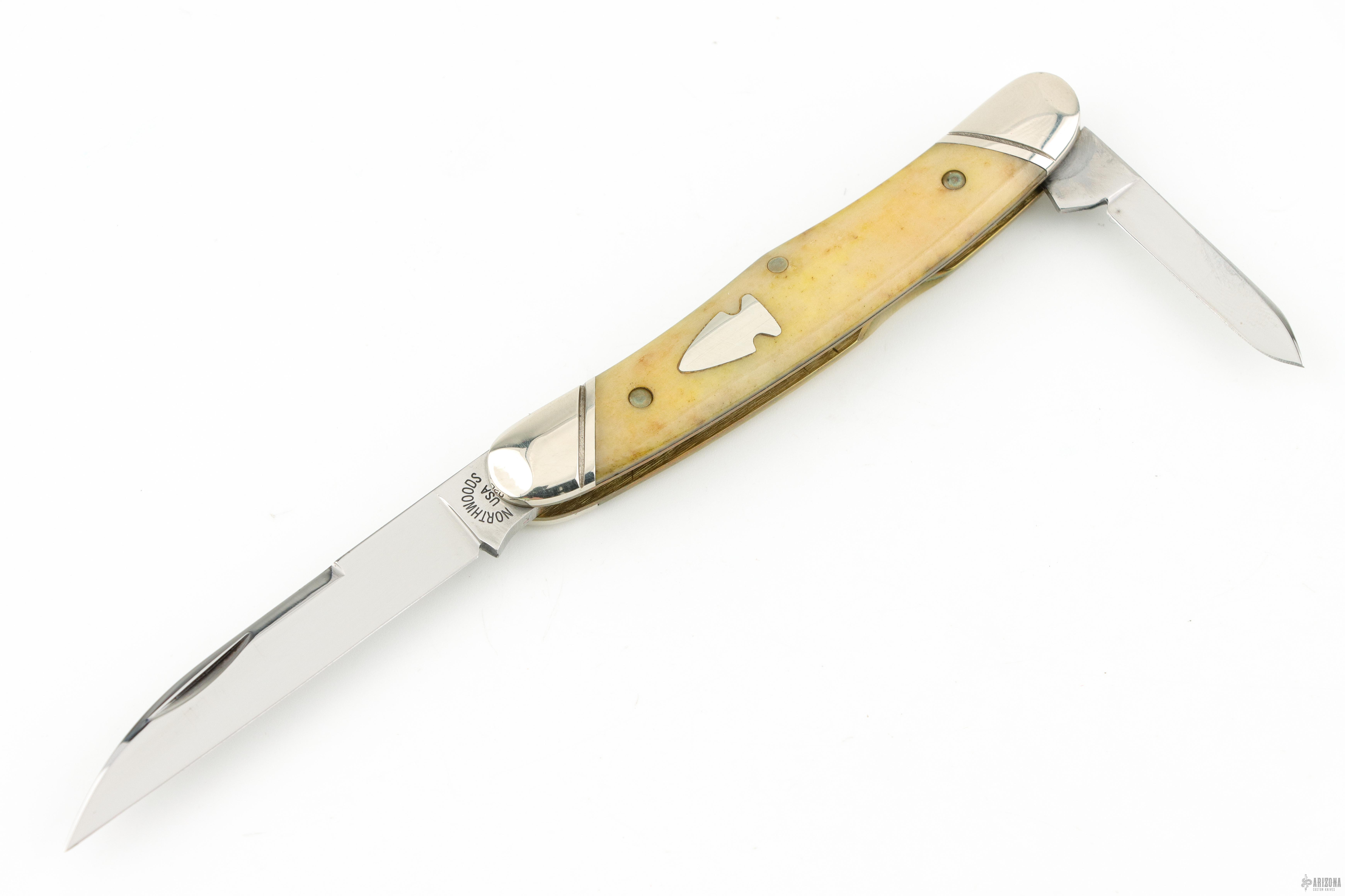 Two Blade Swell Center - Smooth Calico Bone - Arizona Custom Knives