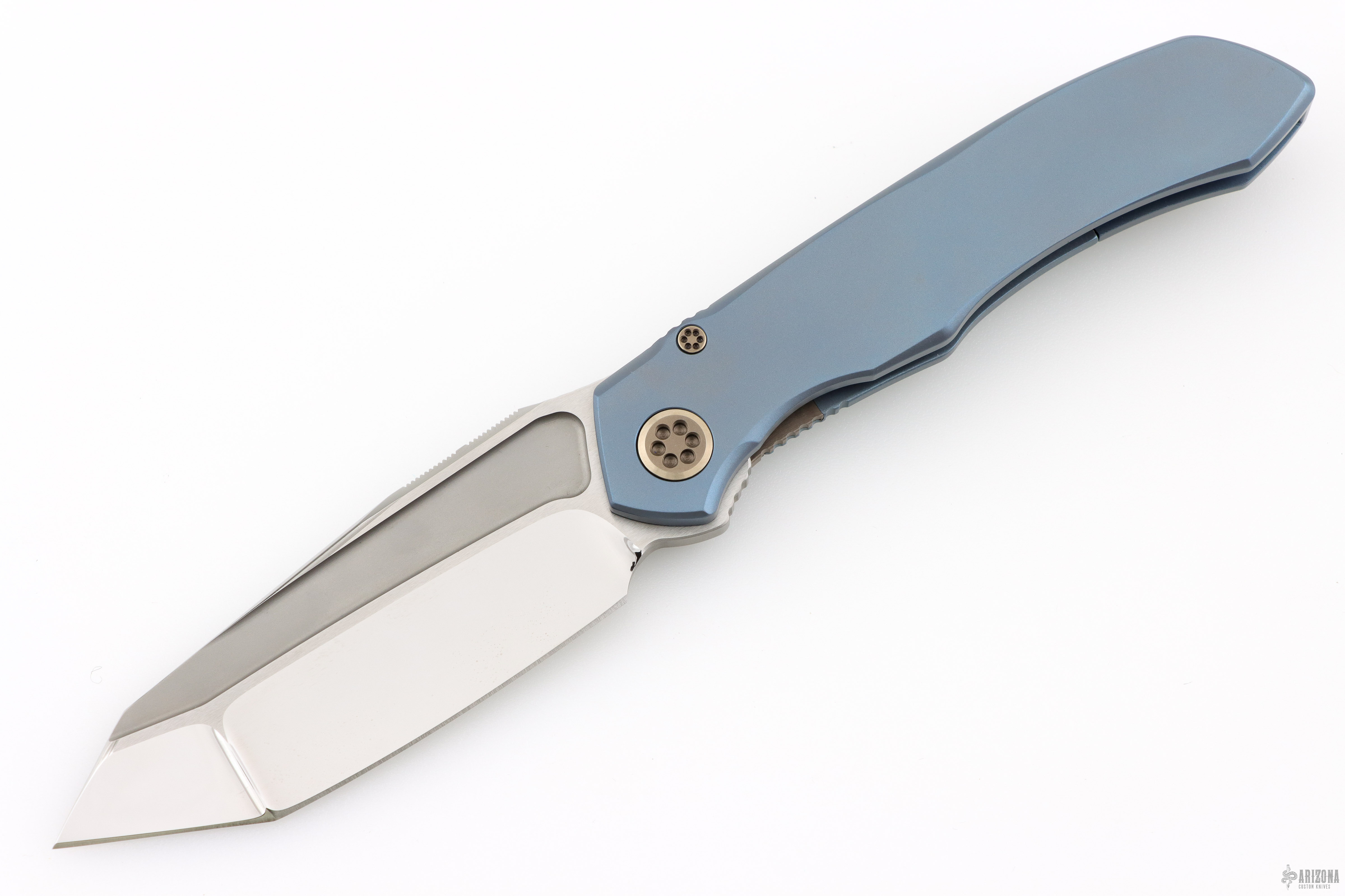ANAX Tanto - Mirror Polished Blue/Bronze Frame - Arizona Custom Knives