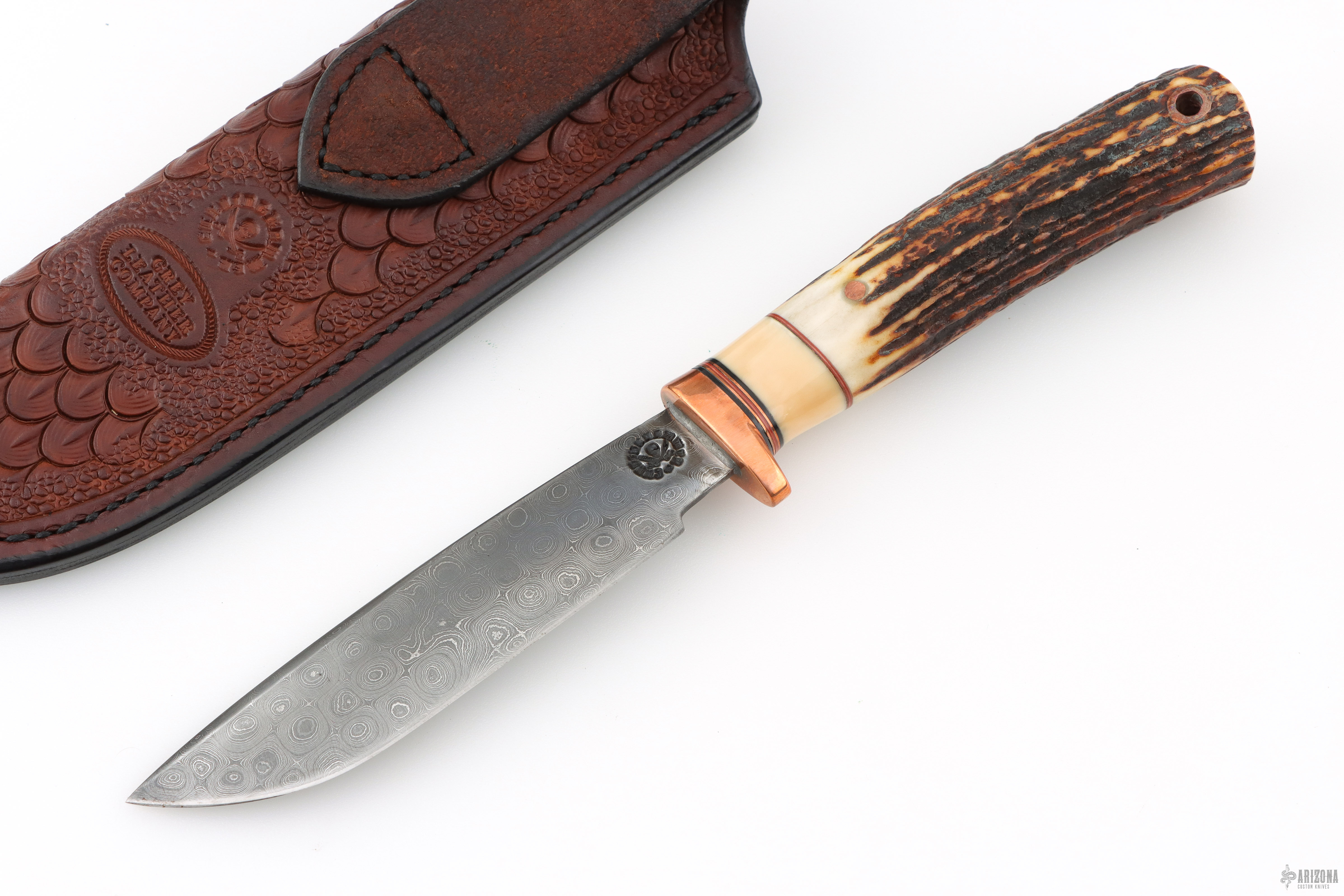 Premium Sambar Stag & Fossil Walrus Damascus Drop Point - Arizona ...