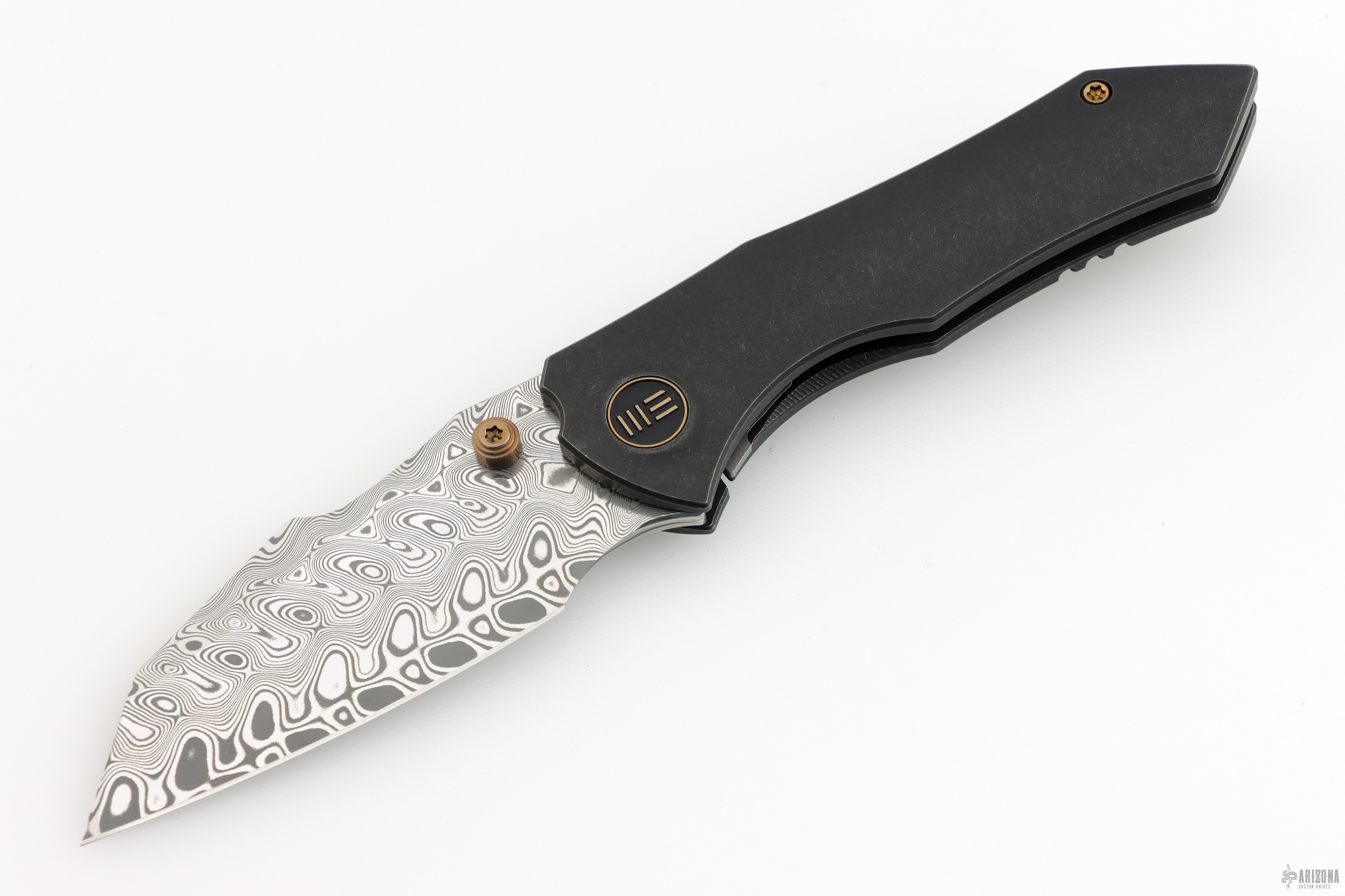 WE22005-DS1 High-Fin Thumb Stud Knife Titanium Handle (2.98" Damasteel ...