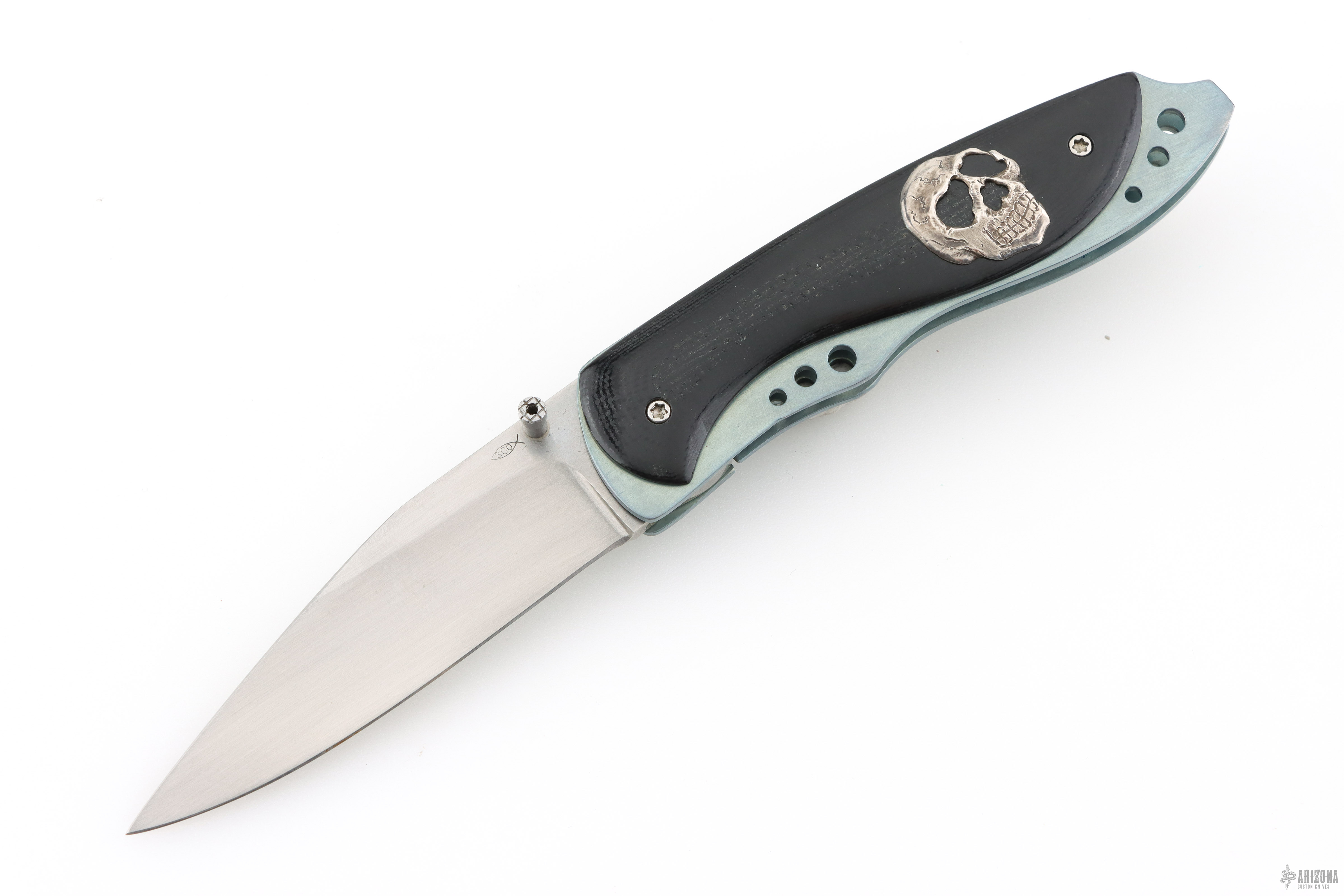 Tactical Linerlock w/ Hand Sculpted Pure Silver Skull - Arizona Custom ...