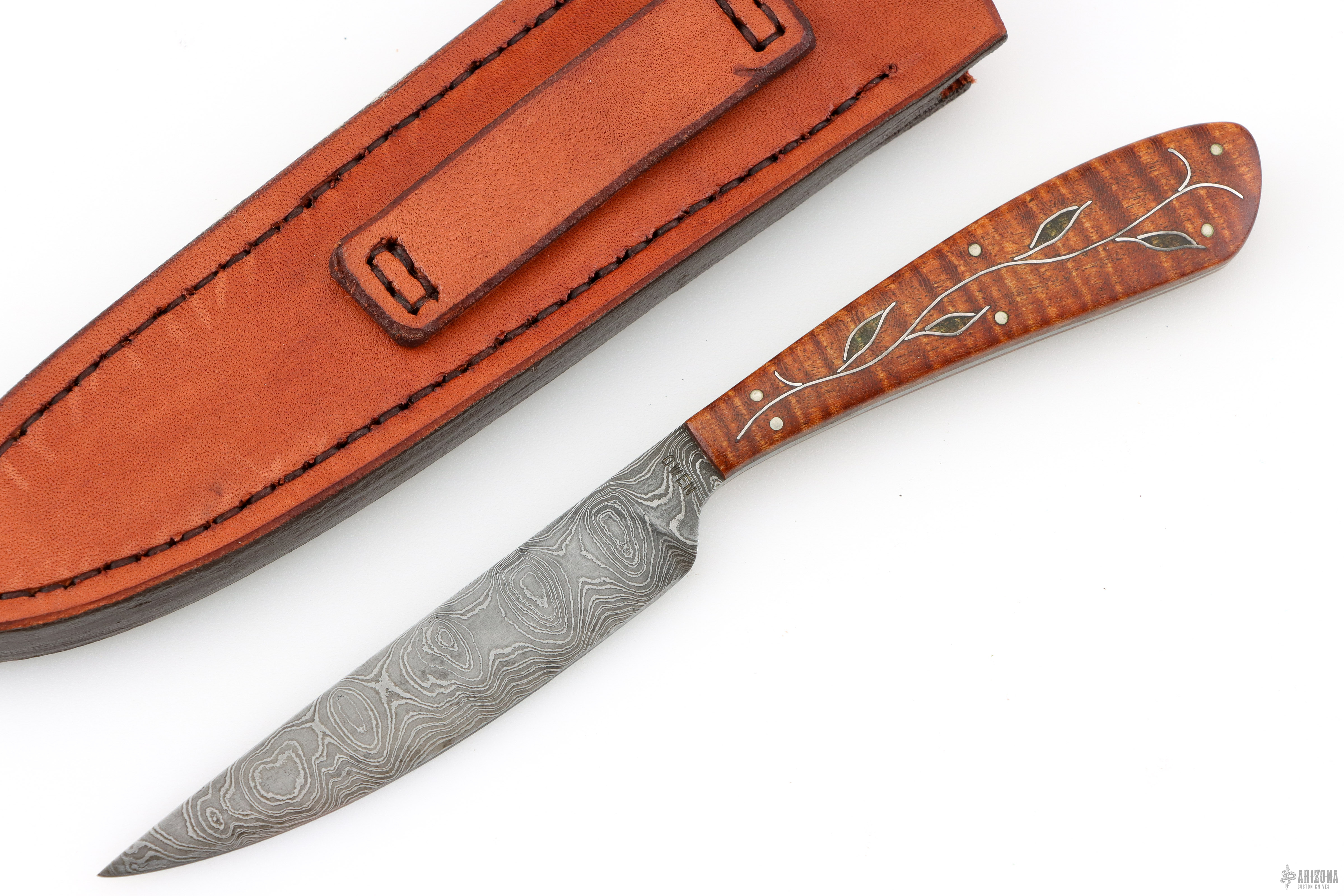 Damascus Neck Knife - Silver Wire Inlays #114 - Arizona Custom Knives