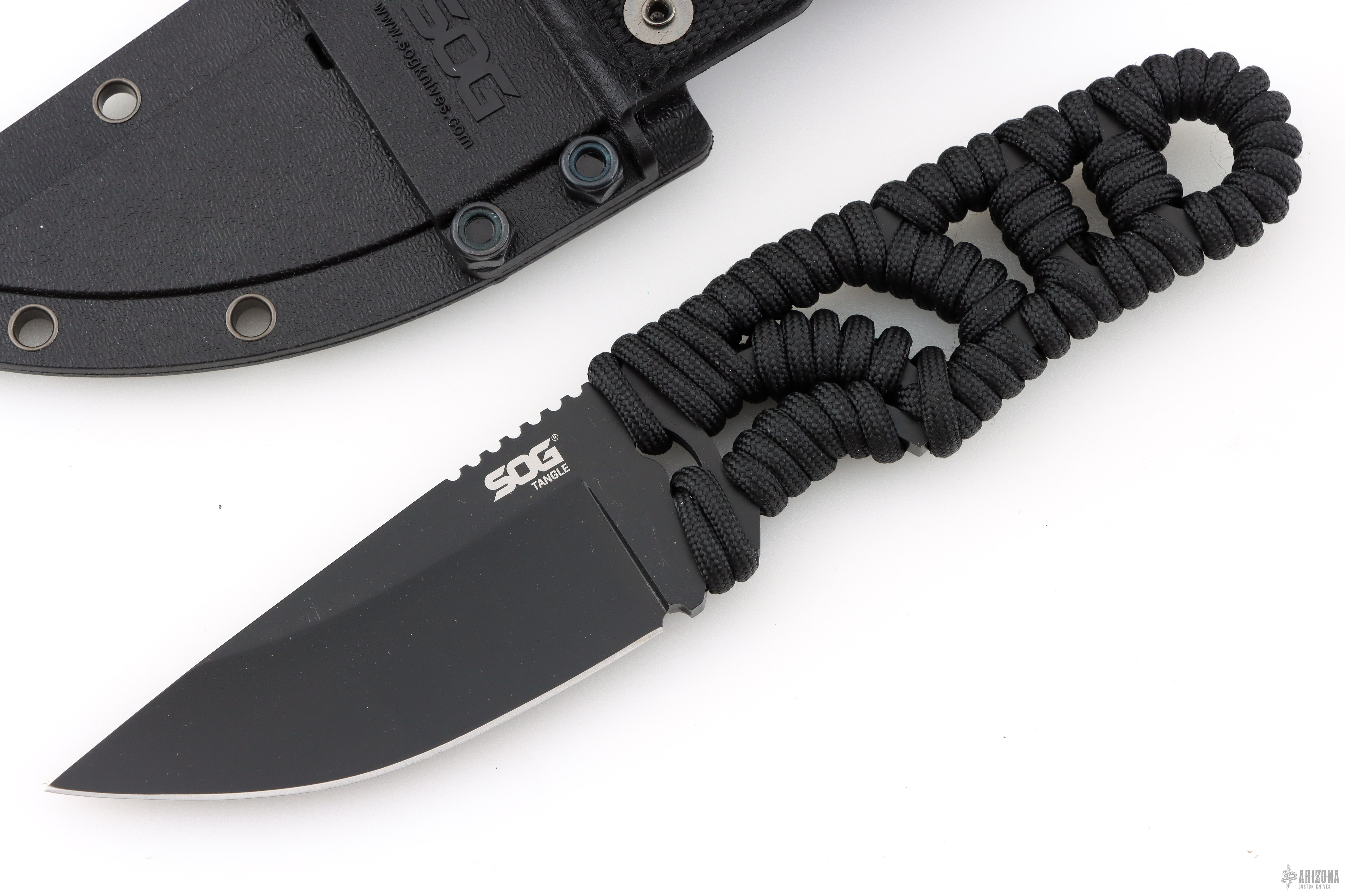 Tangle Fixed 4.85" Black Drop Point - Paracord Handle - Arizona Custom ...