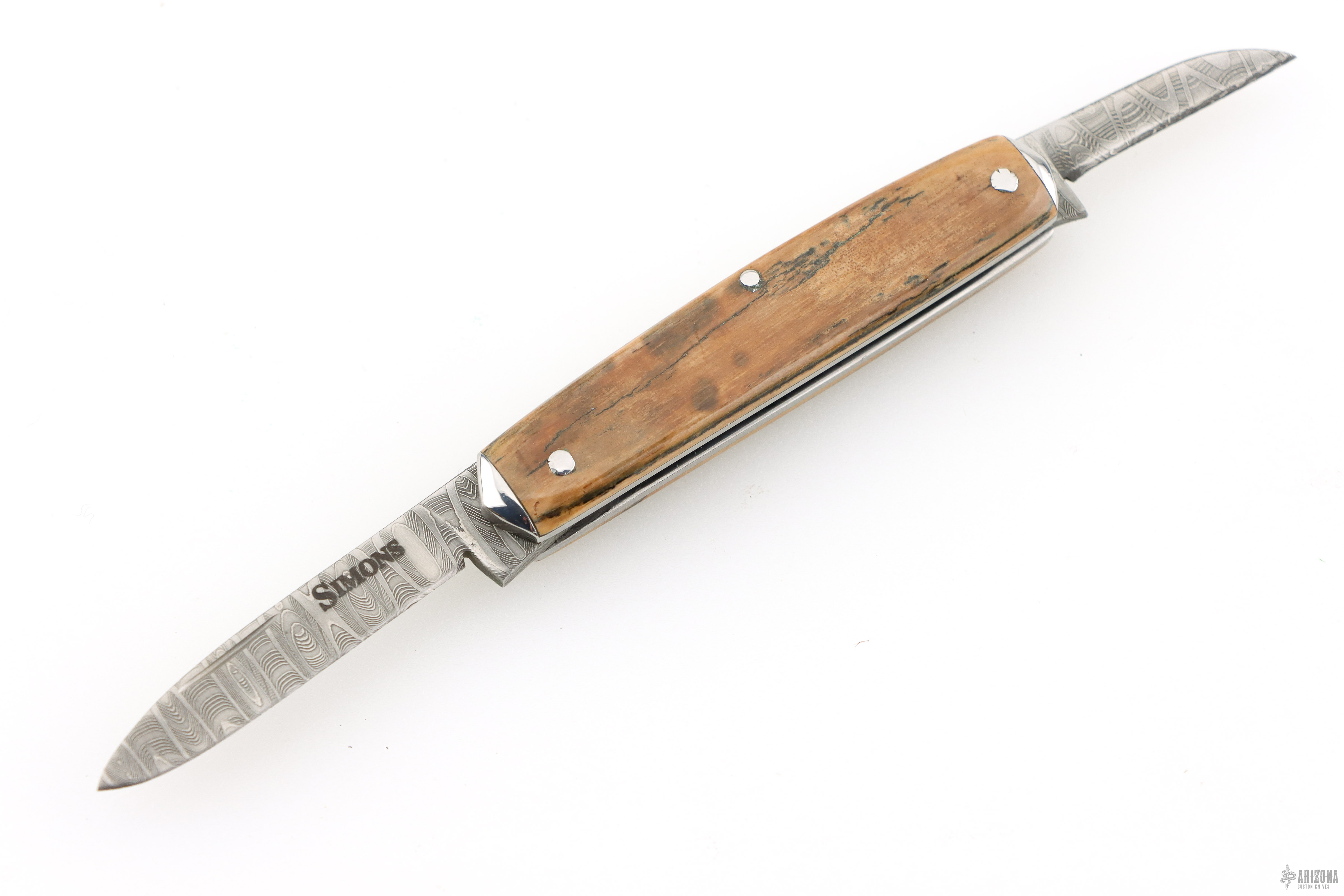2-Blade Canoe Cigar Slipjoing - Damascus and Mammoth Ivory - Arizona ...