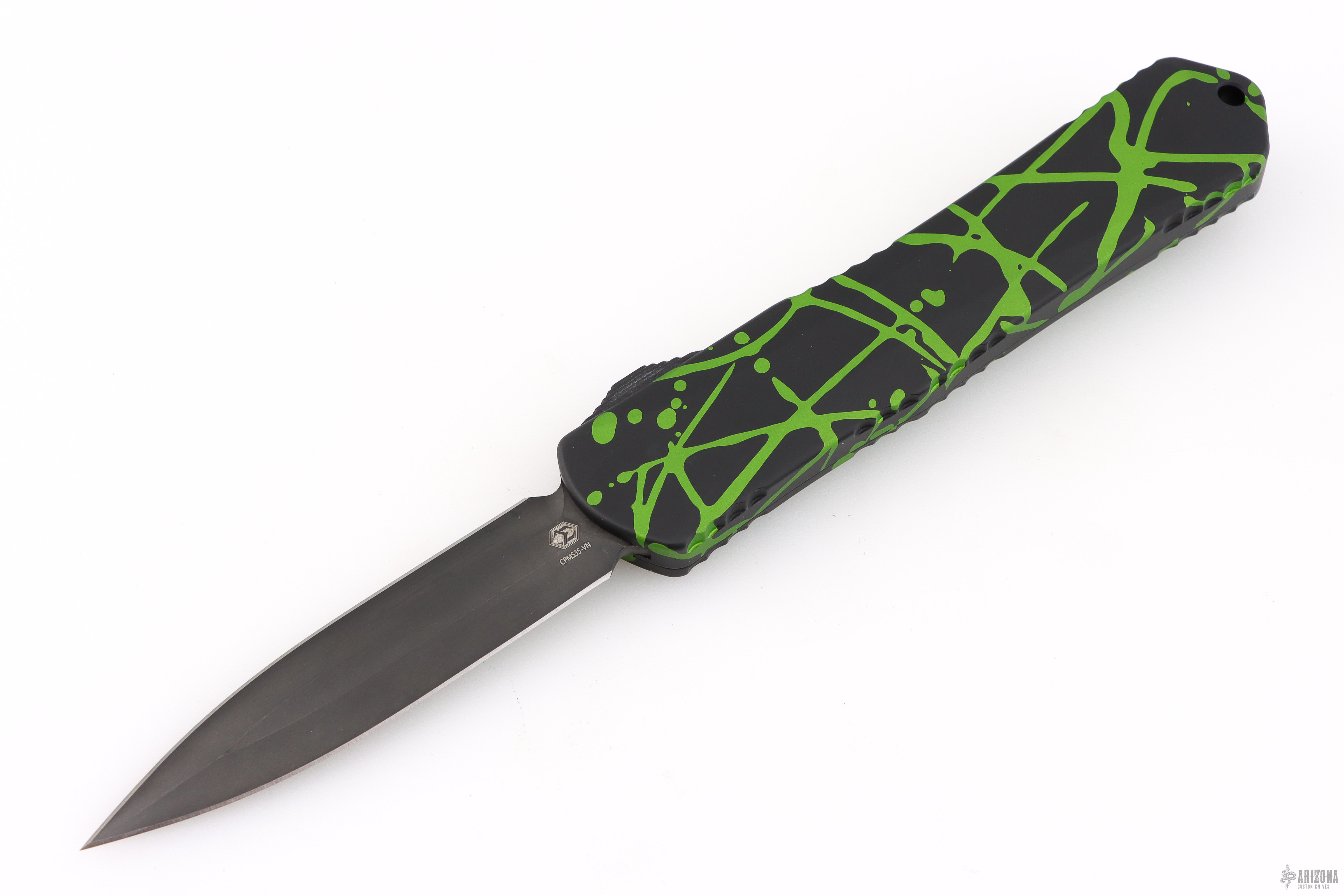 H032-6A-GS Manticore-X D/E DLC Green Splash - Arizona Custom Knives