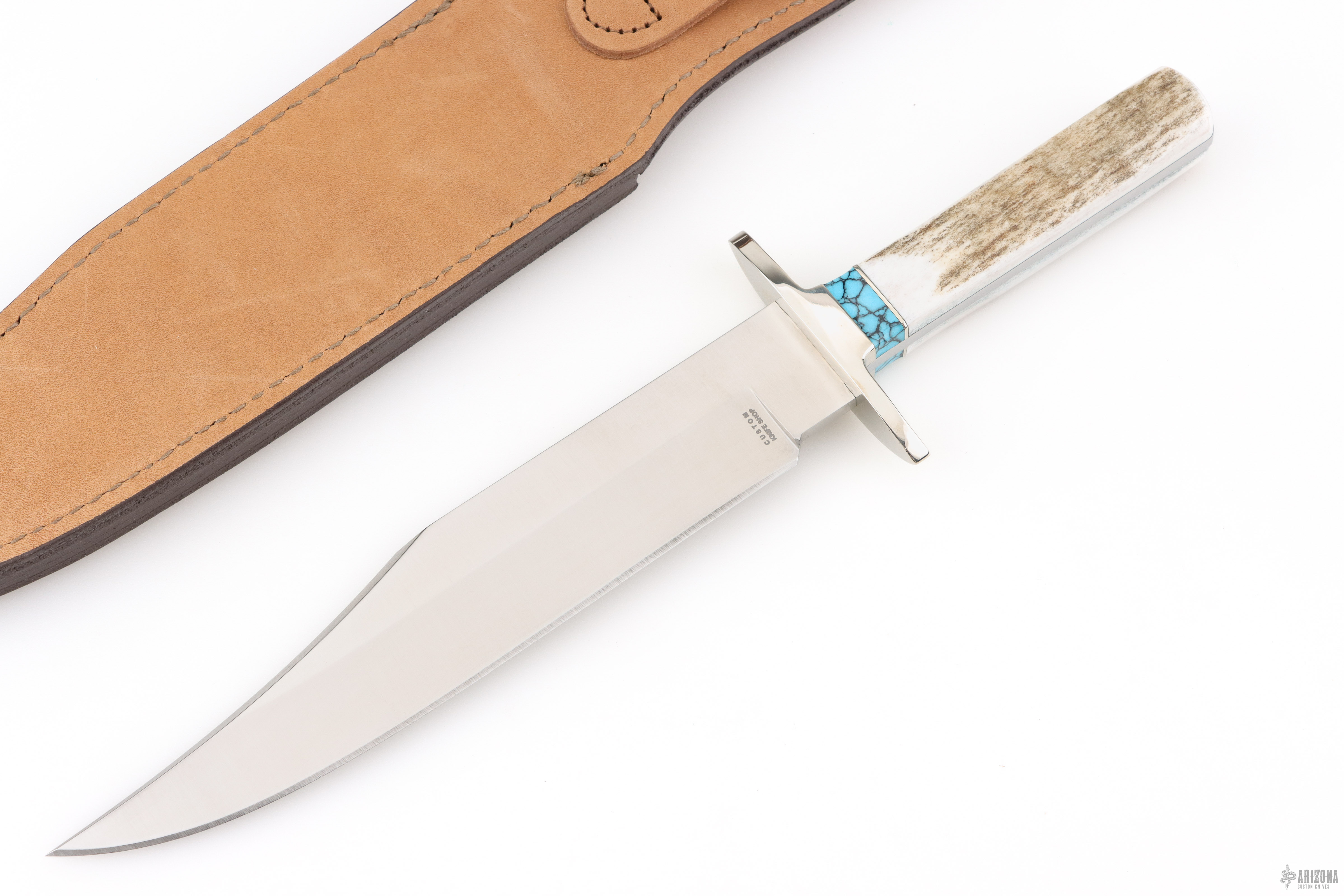 Custom 916 Bowie - Elk w/ Turquoise - Arizona Custom Knives