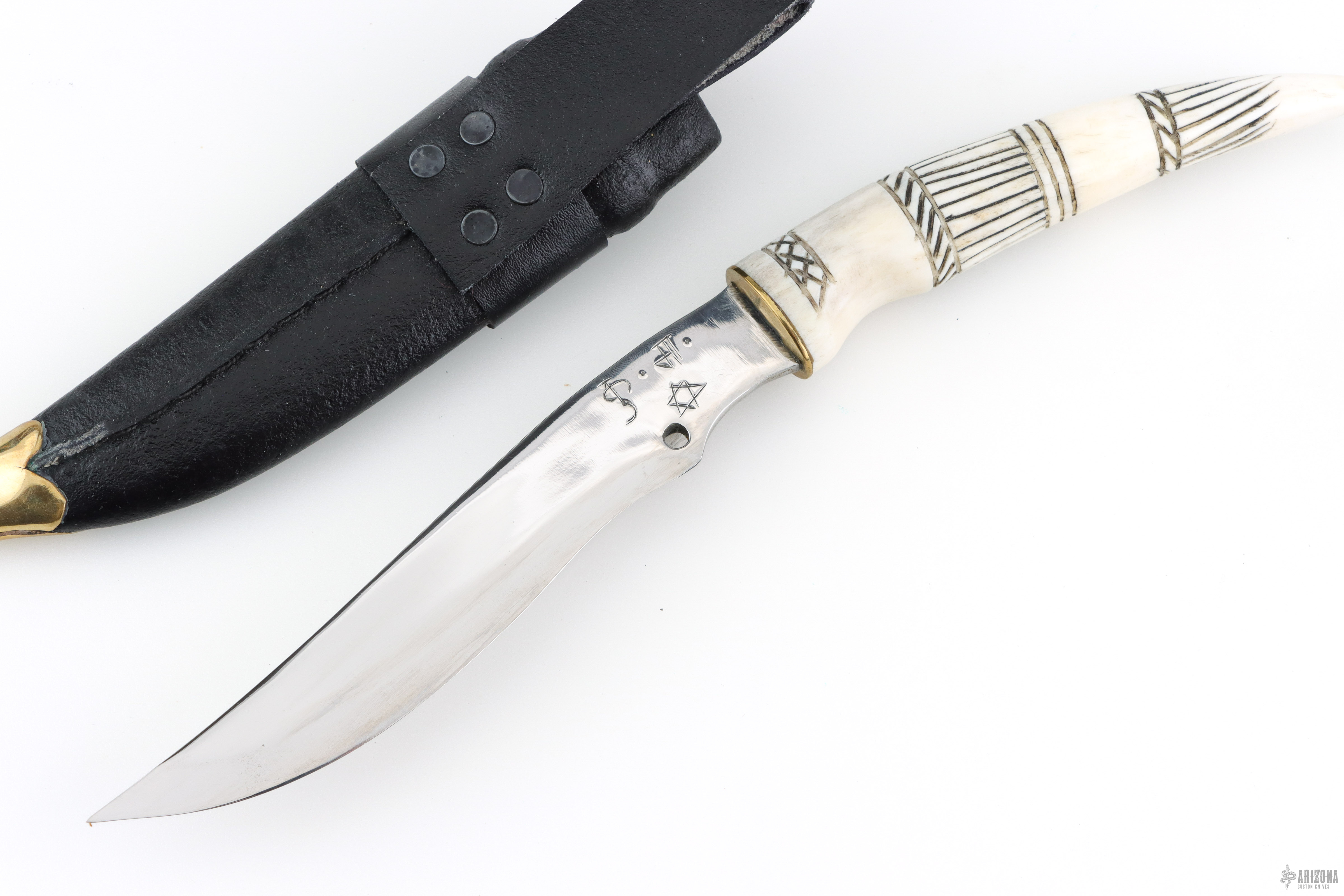 Jun Knife - Carved Deer Antler Handle - Arizona Custom Knives