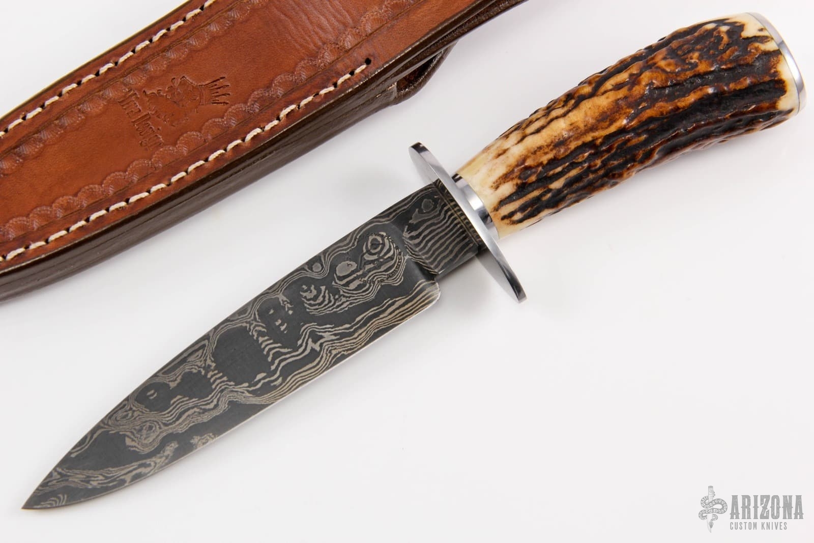 Damascus and Stag Hunter - Arizona Custom Knives