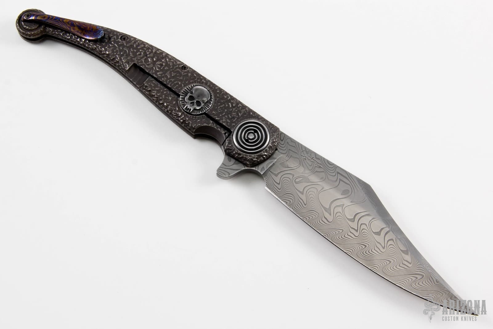 Navaja Flipper - MokuTi Clip Damascus Blade - Arizona Custom Knives