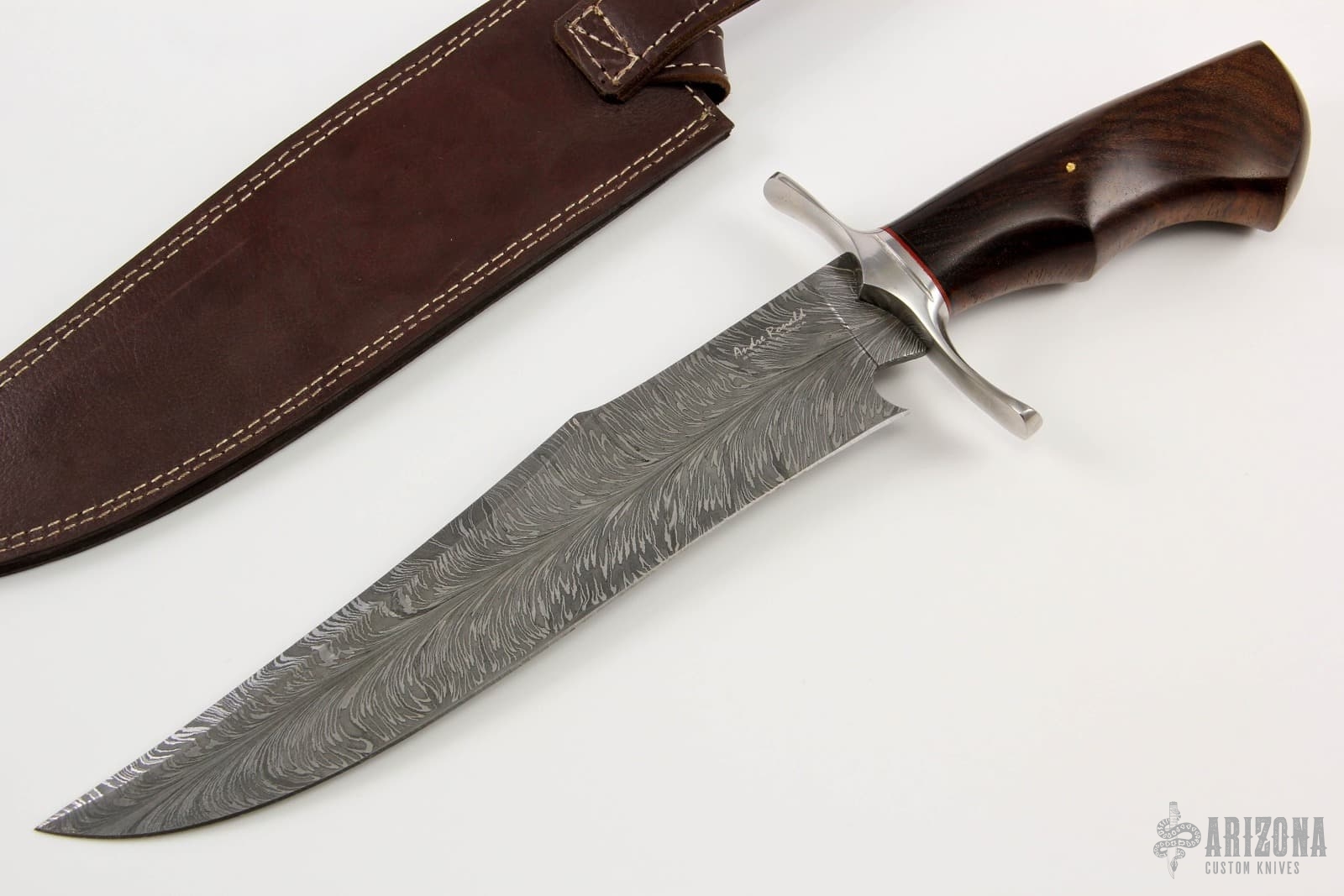 Feather Damascus Bowie Fighter - Arizona Custom Knives