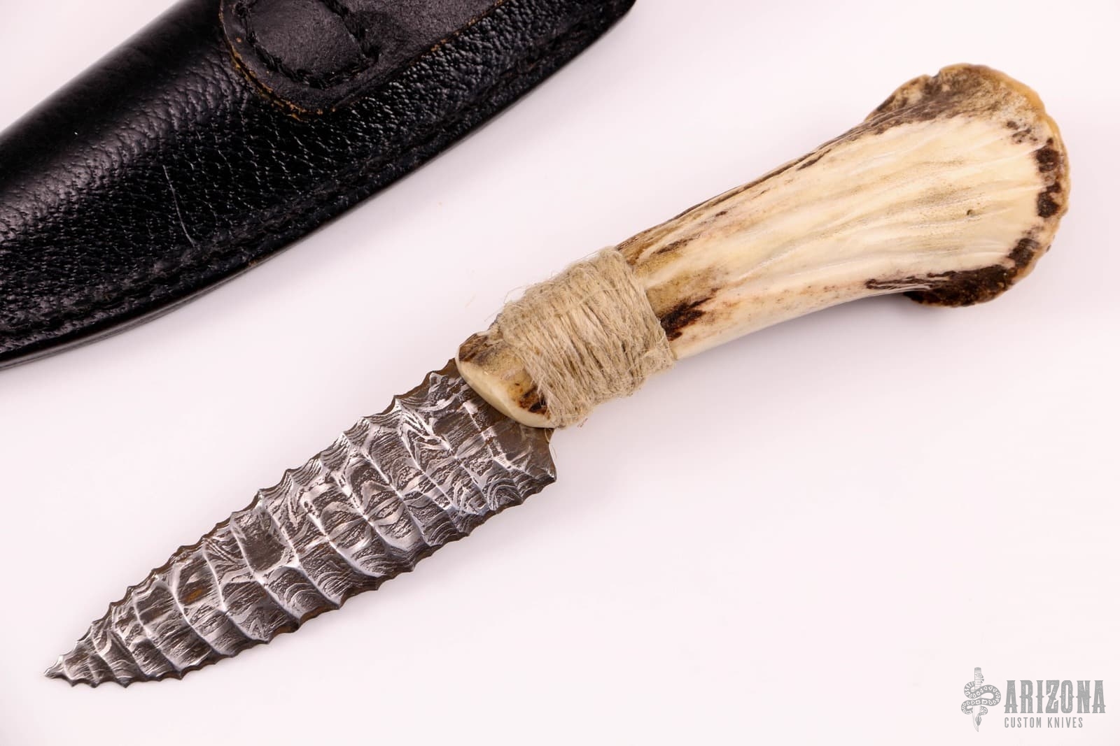 Knapped Damascus and Stag Knife - Arizona Custom Knives