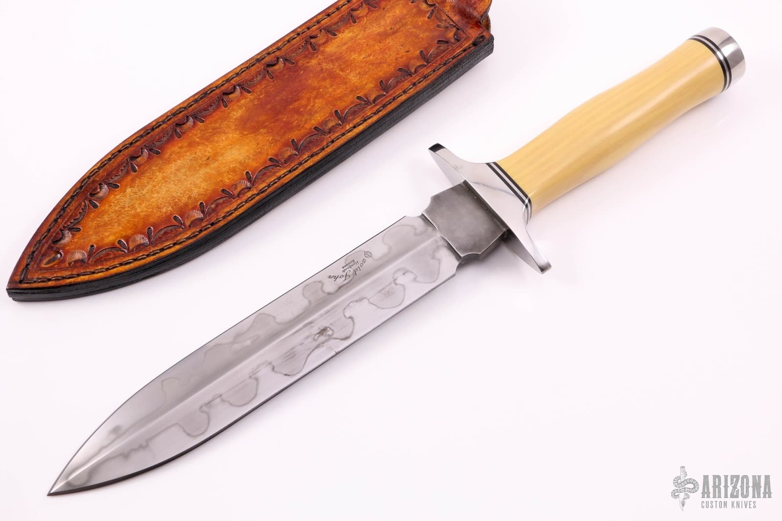 Large Dagger w/ Hamon and Ivory Paper Micarta - Arizona Custom Knives