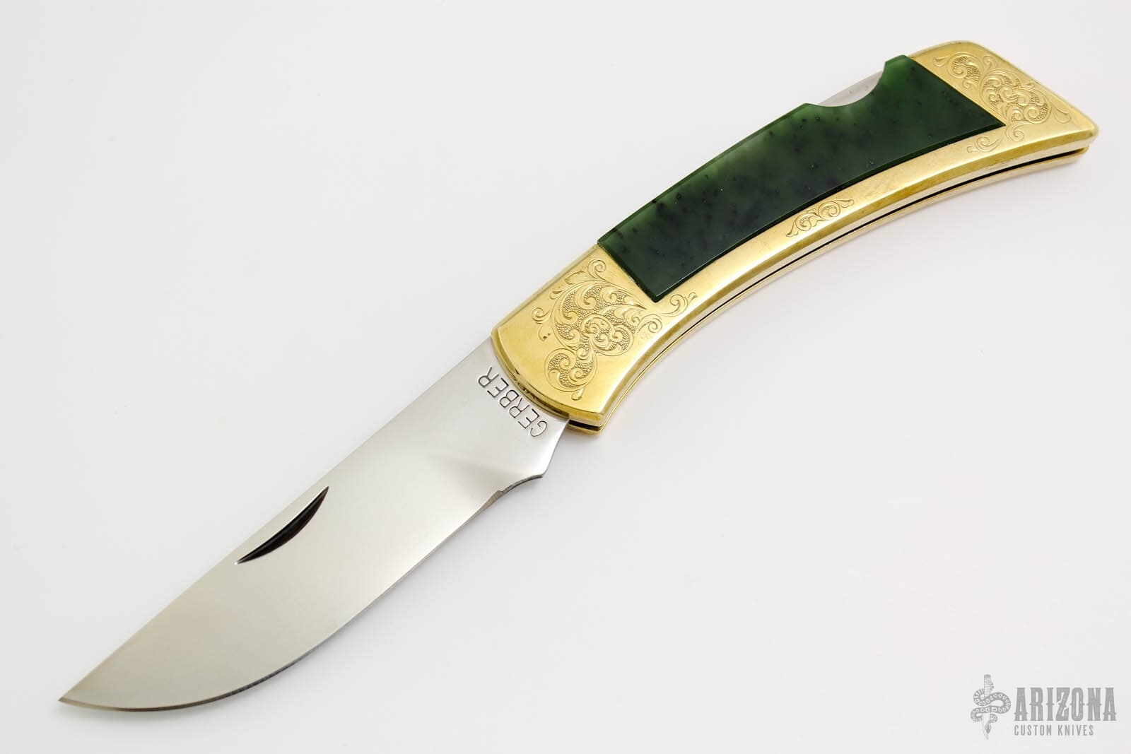 1970's Jade Lockback - Engraved - Arizona Custom Knives