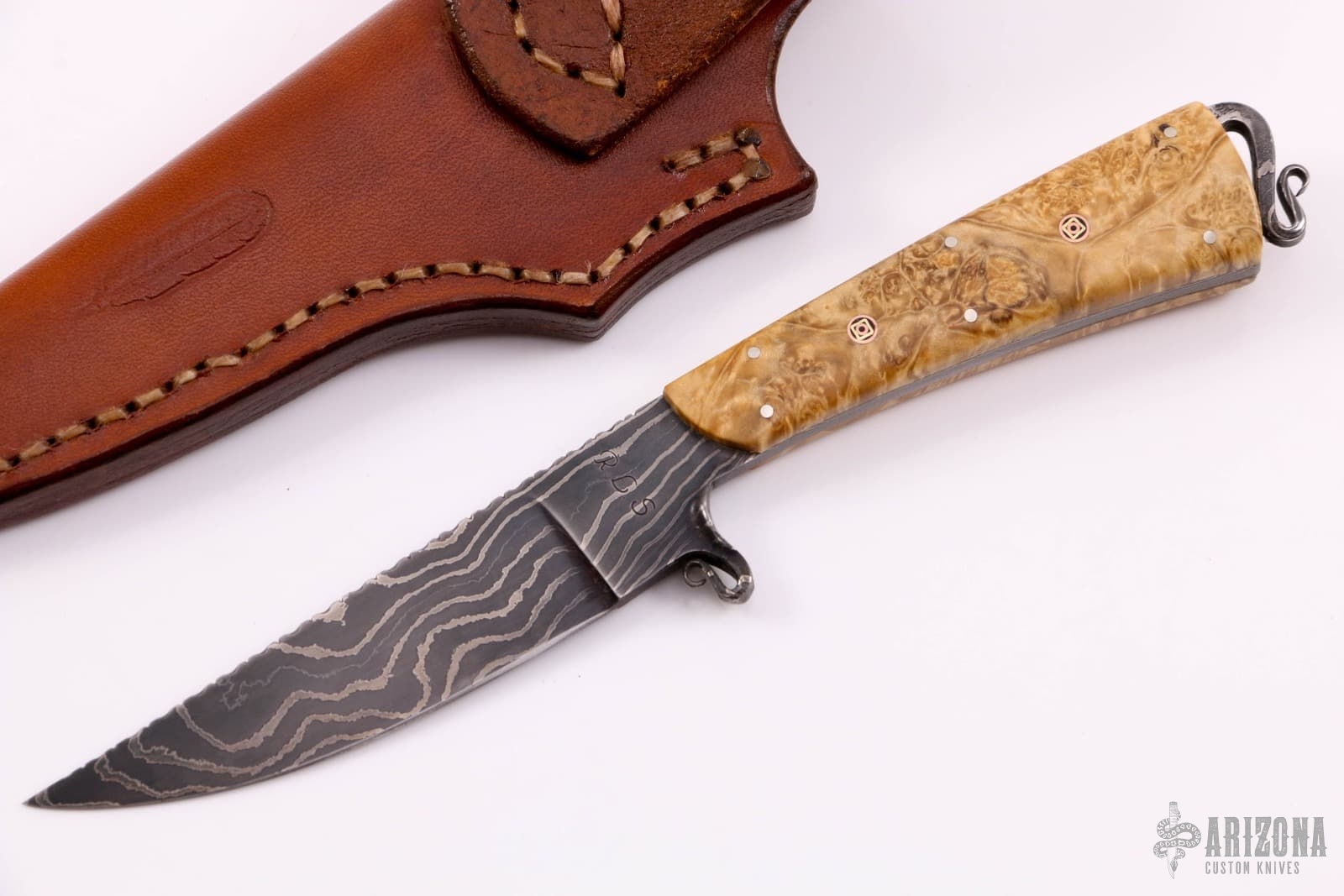Damascus and Maple Burl Hunter - Arizona Custom Knives