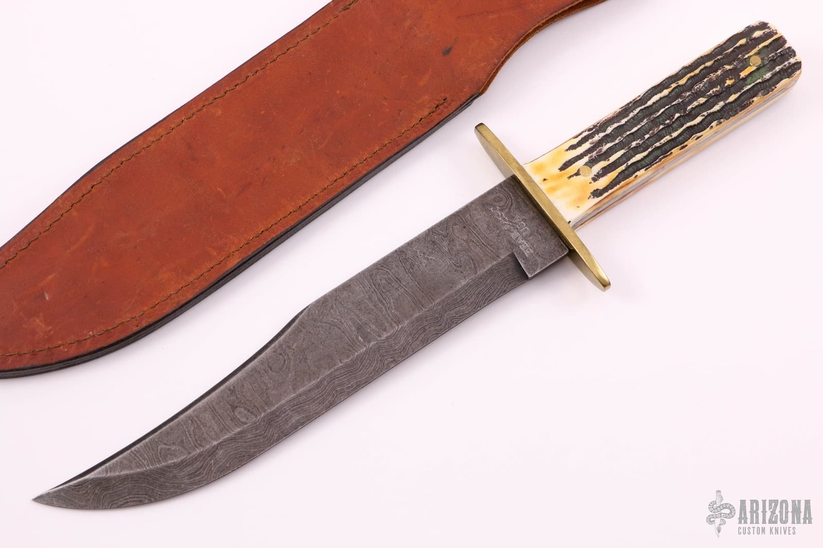 Damascus and Jigged Bone Bowie - Arizona Custom Knives