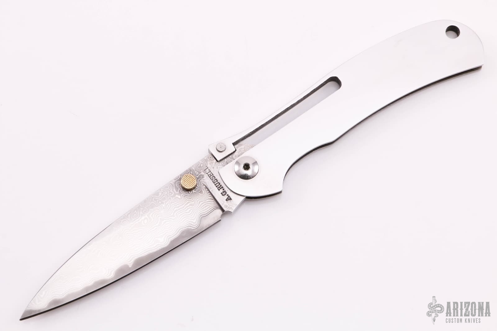 One Handed Knife - Cowry San Mai Damascus - Arizona Custom Knives