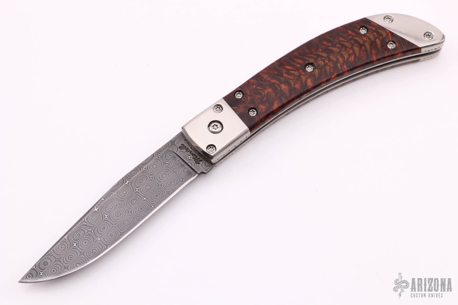 Rear Bolster Release Damascus Folder - Arizona Custom Knives