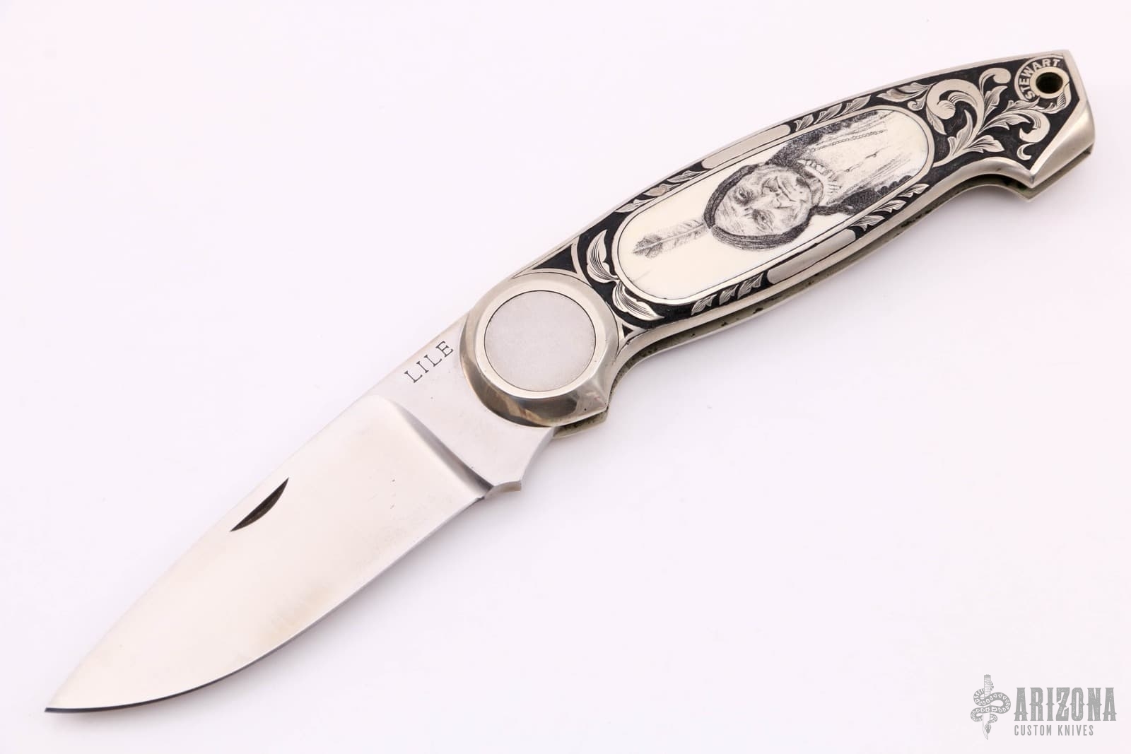Button Lock - Engraved and Scrimshawed - Arizona Custom Knives