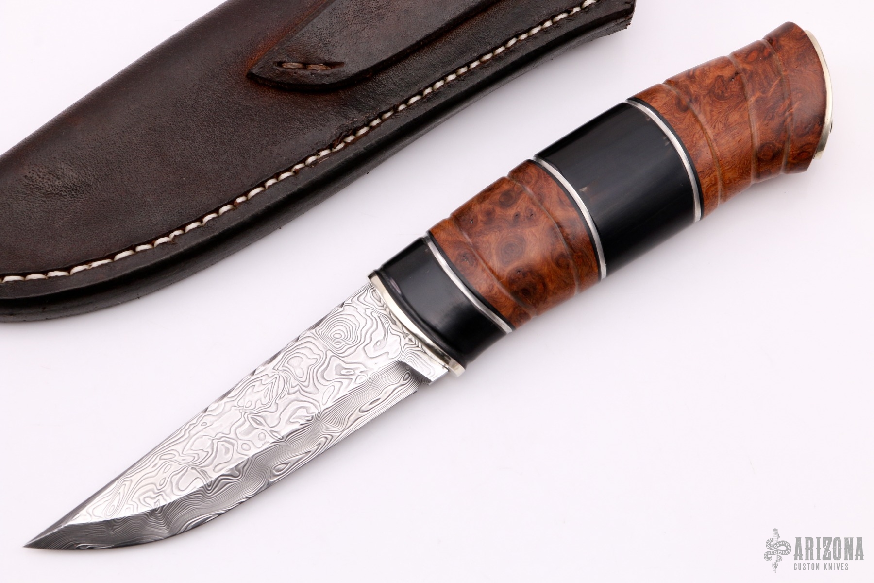 Damasteel and Redwood Burl Hunter - Arizona Custom Knives