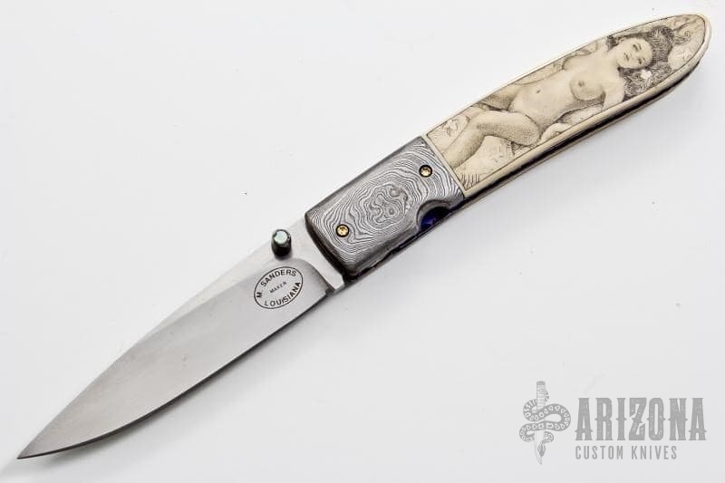 Scrimshawed Linerlock Folder #1646-by-Dan-Farrell - Arizona Custom Knives