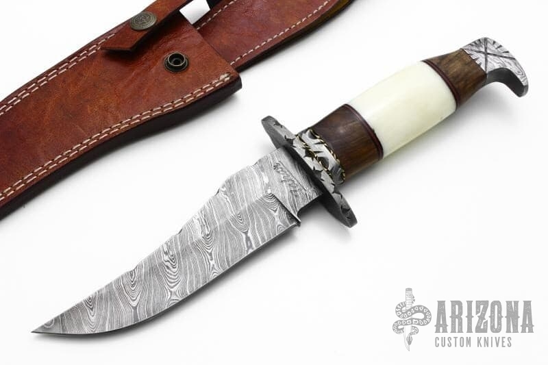 Damascus, Bone & Wood Fighter - Arizona Custom Knives
