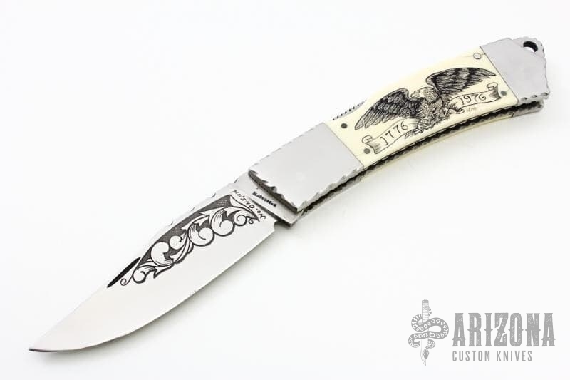 Engraved Ivory Lockback-by-Harvey Otis-McBurnette - Arizona Custom Knives