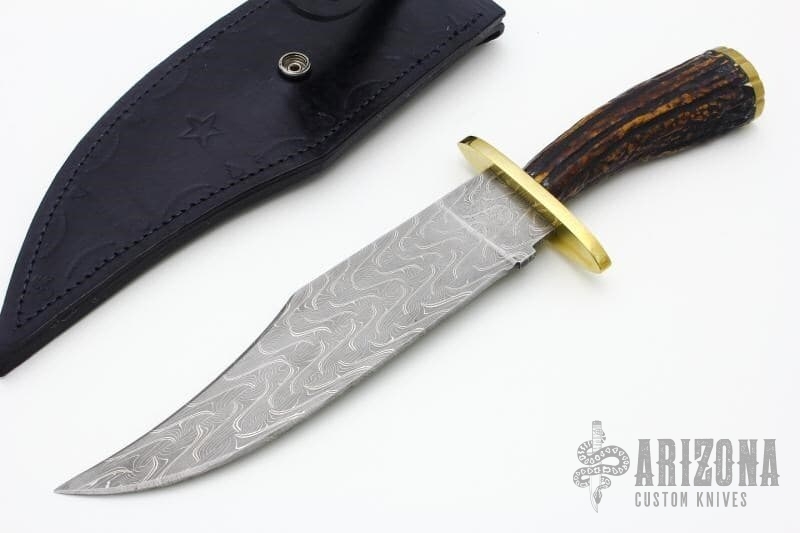 Stag and Damascus Bowie-by-Perry-Wingo - Arizona Custom Knives