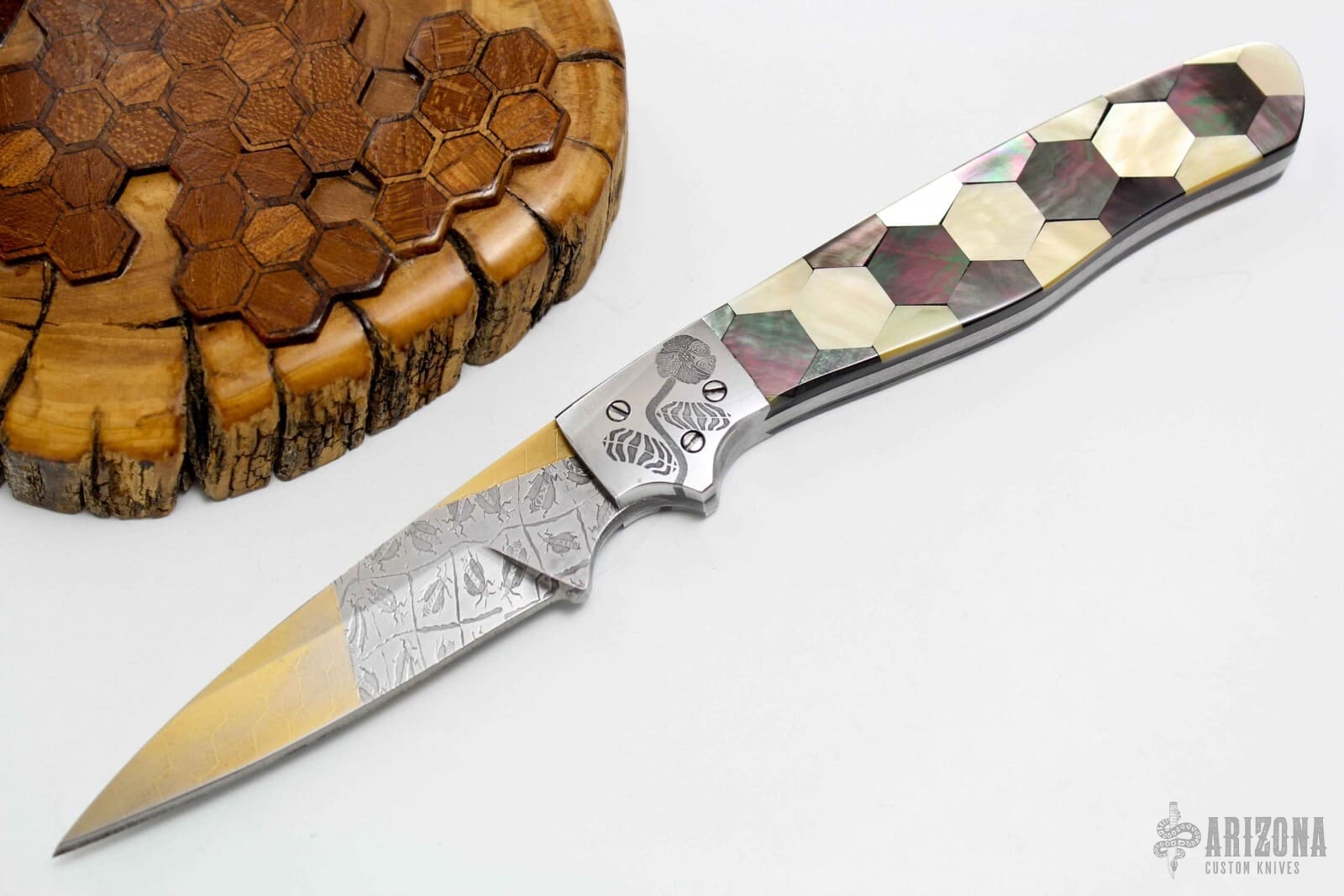 Bee Hive Damascus and Pearl - Arizona Custom Knives