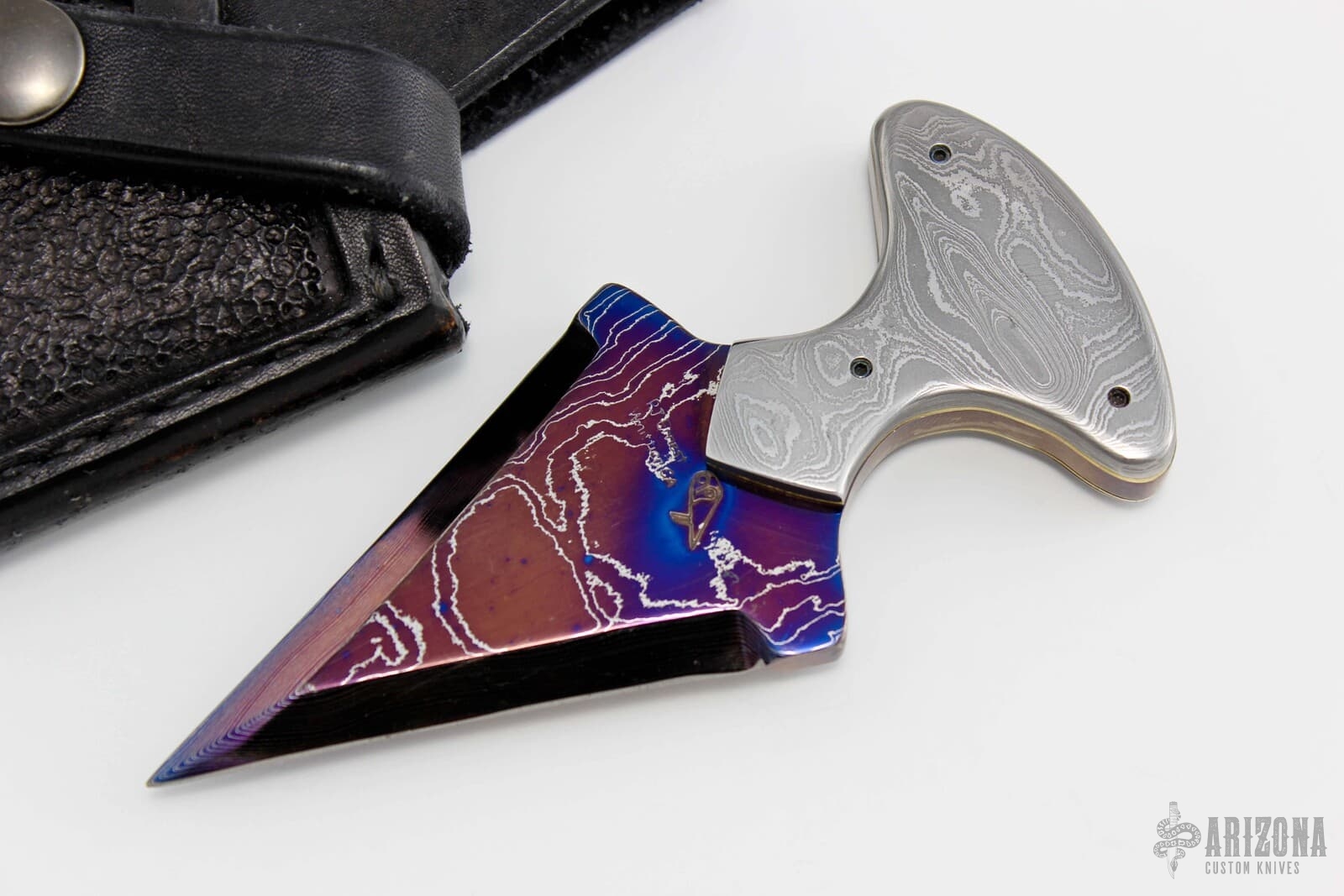 Blued Damascus Push Dagger - Arizona Custom Knives