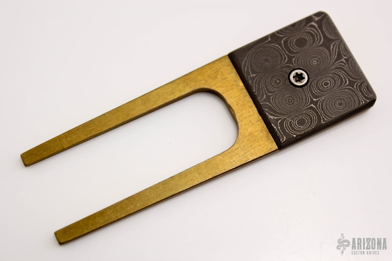Brass and Damascus Divot Tool - Arizona Custom Knives