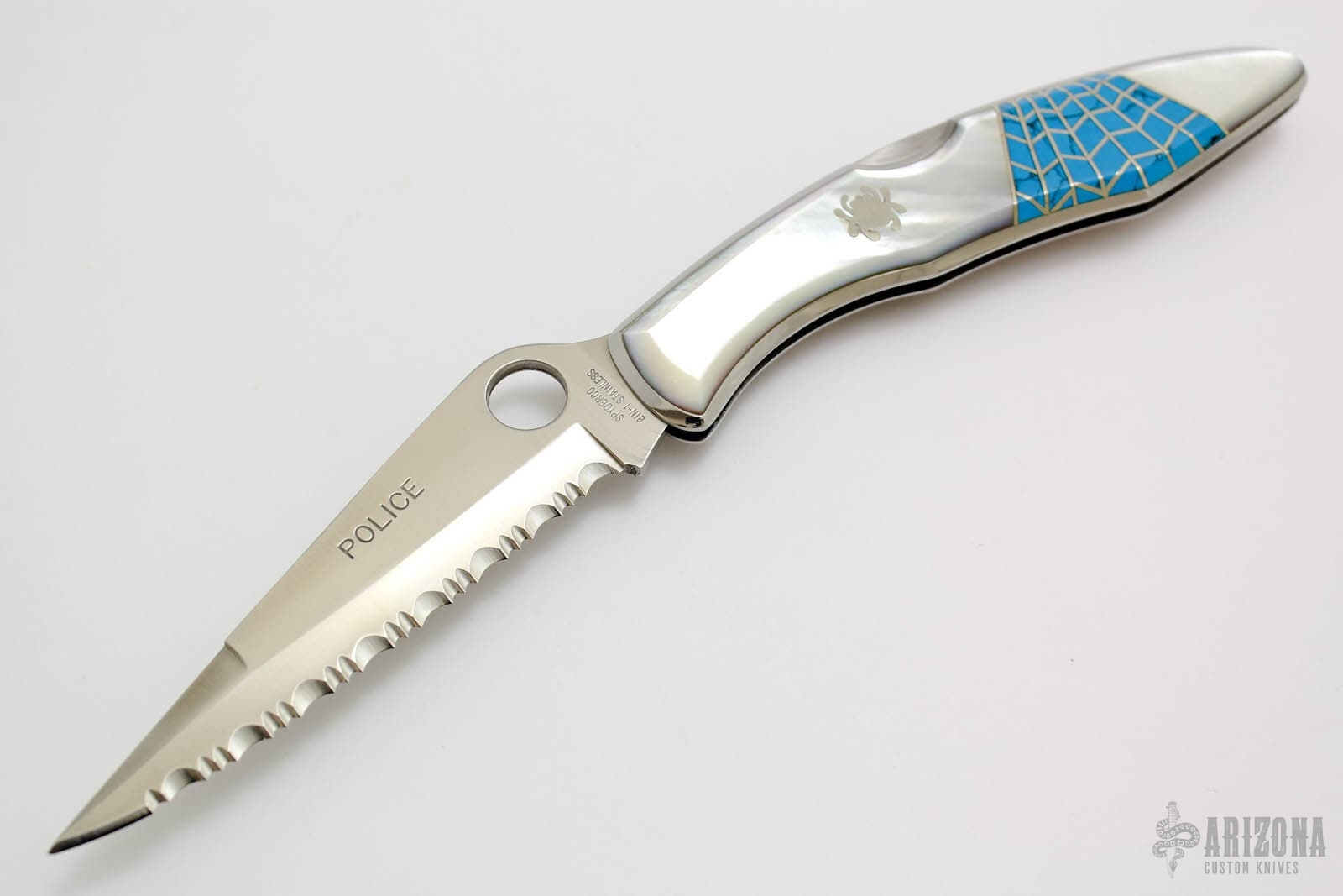 C07s Police - Turquoise/MOP - Engraved - Arizona Custom Knives