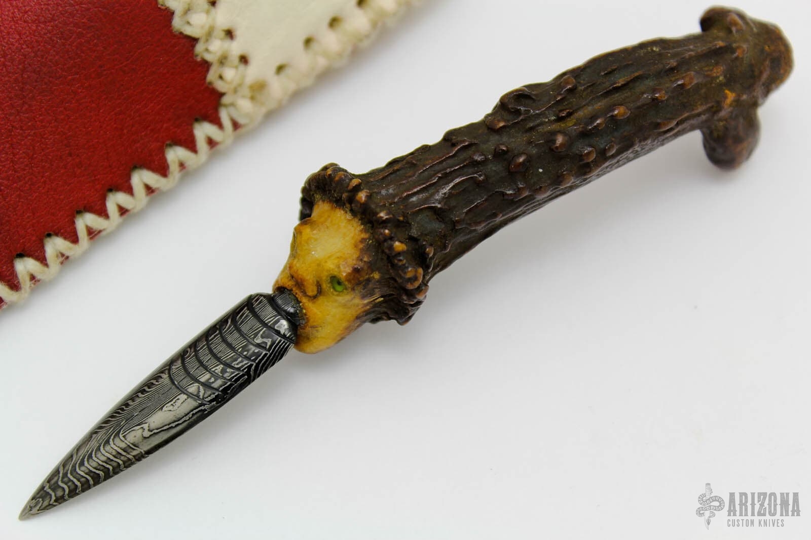 Carved Damascus Thumb Dagger - Arizona Custom Knives