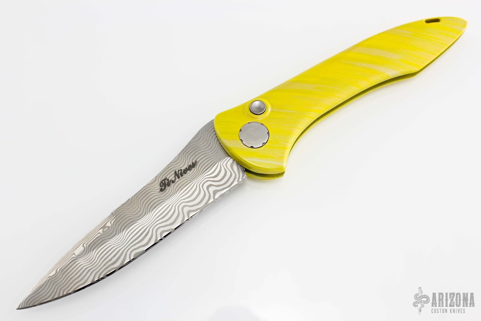 Corvette Yellow Auto - Damascus - Arizona Custom Knives