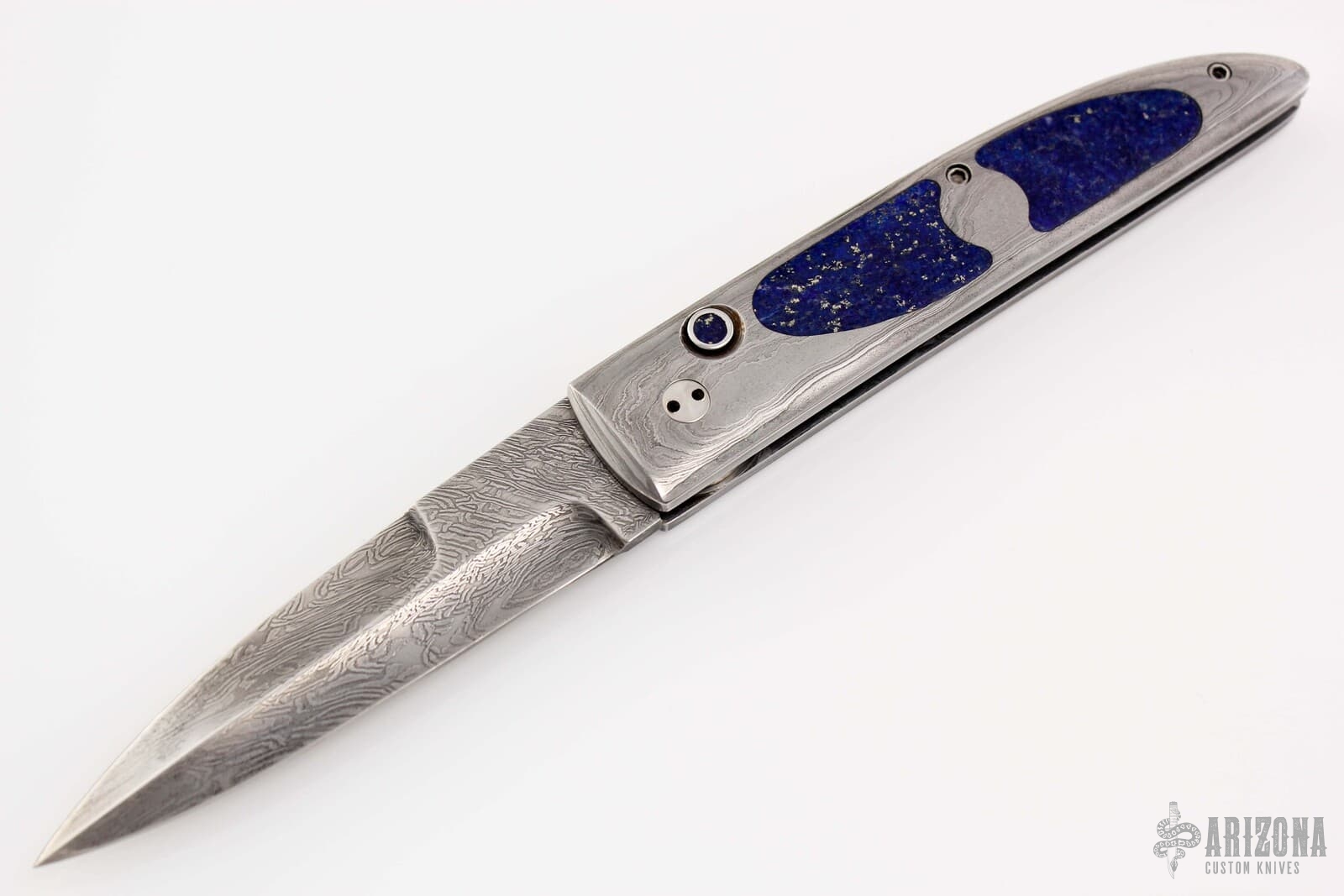 Damascus and Lapis Auto - Arizona Custom Knives