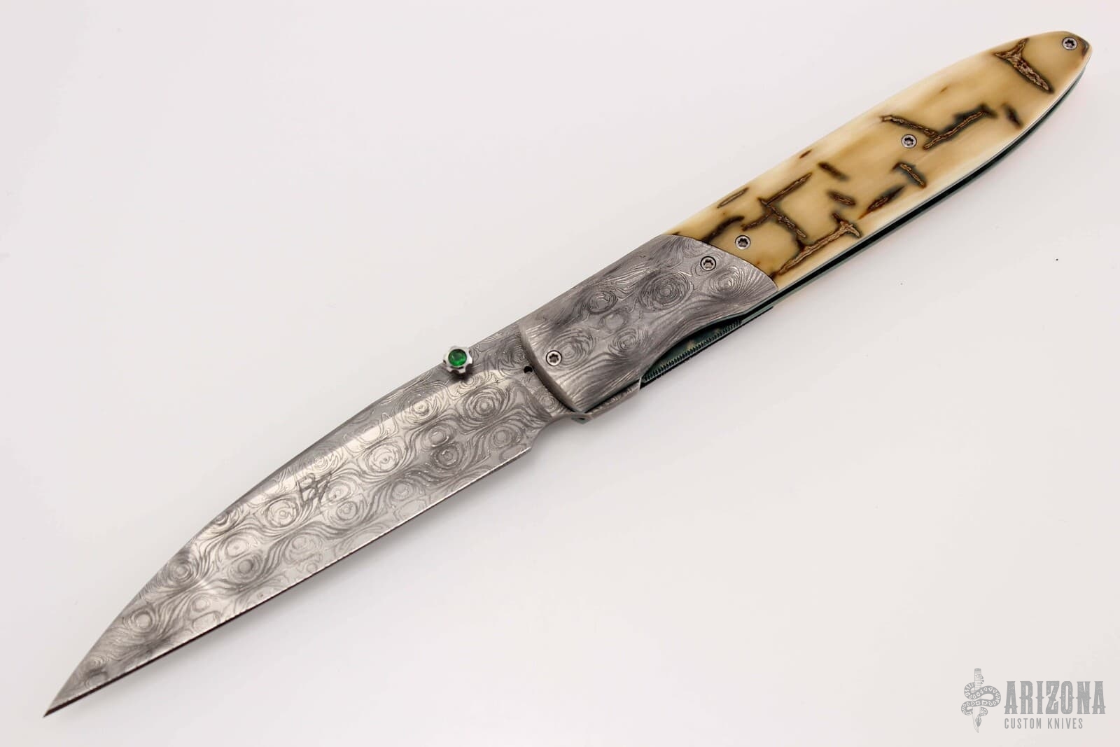 Damascus and Mammoth Front Flipper - Arizona Custom Knives