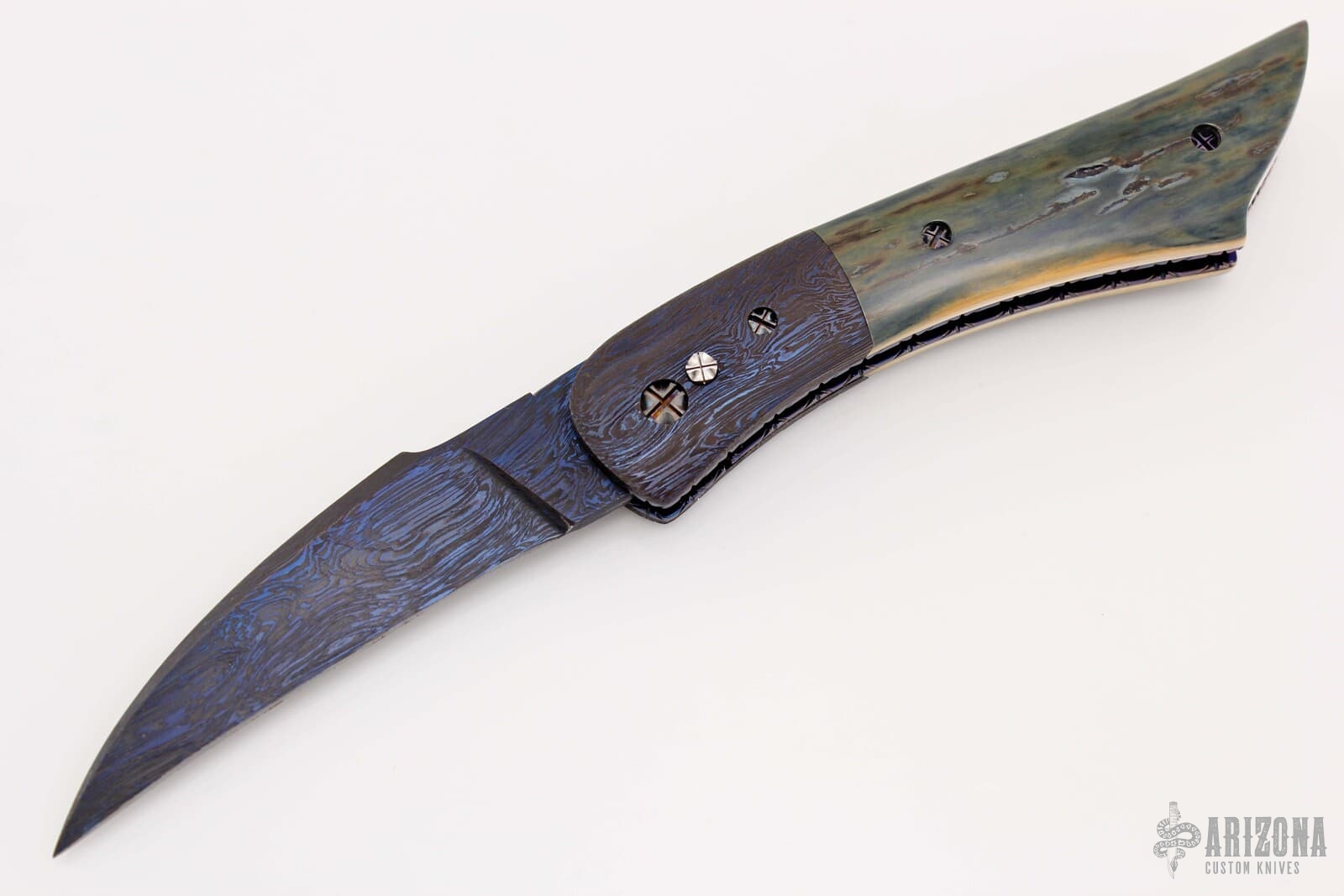 Damascus and Mammoth Ivory Auto - Arizona Custom Knives