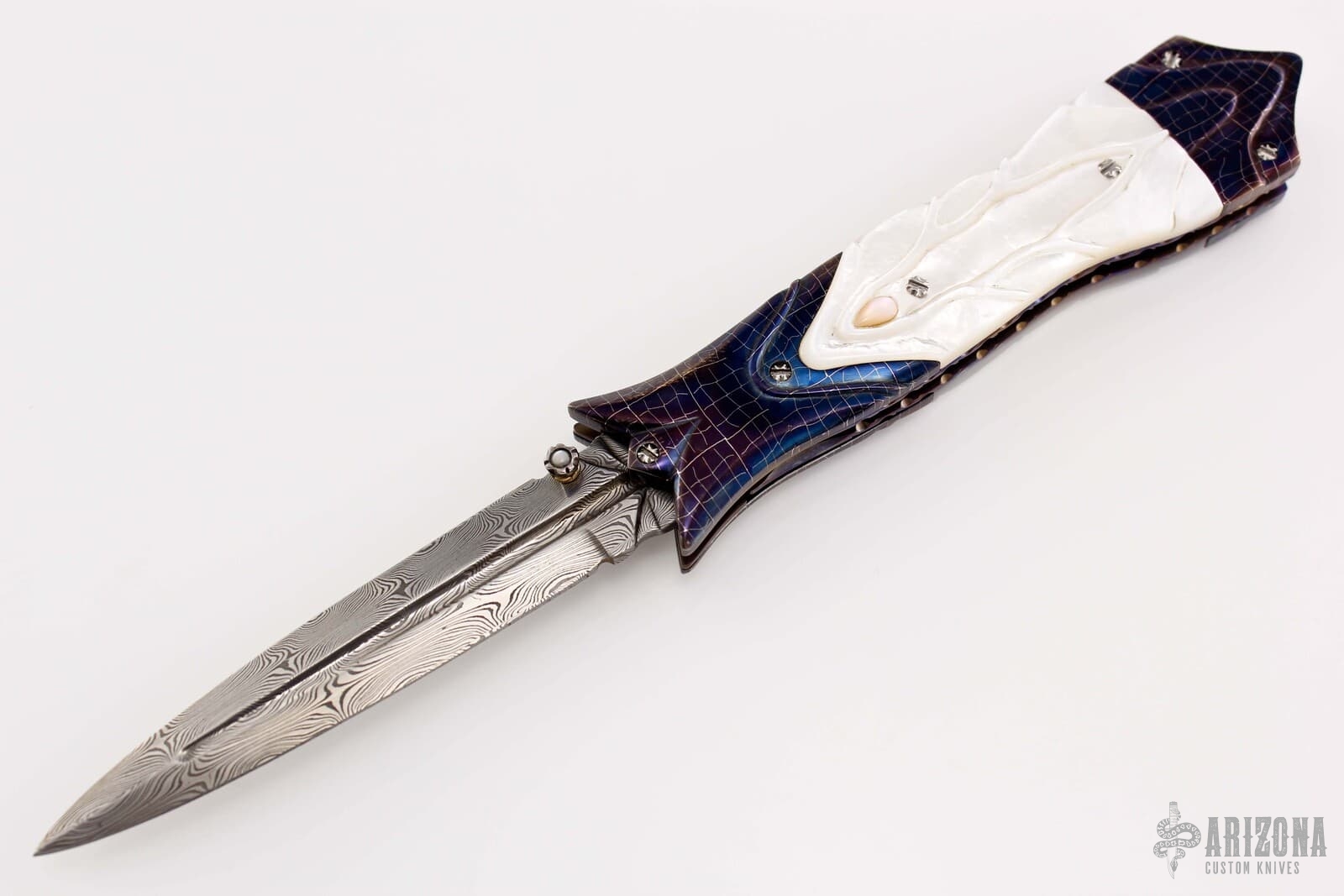 Damascus and MOP Linerlock Dagger - Arizona Custom Knives