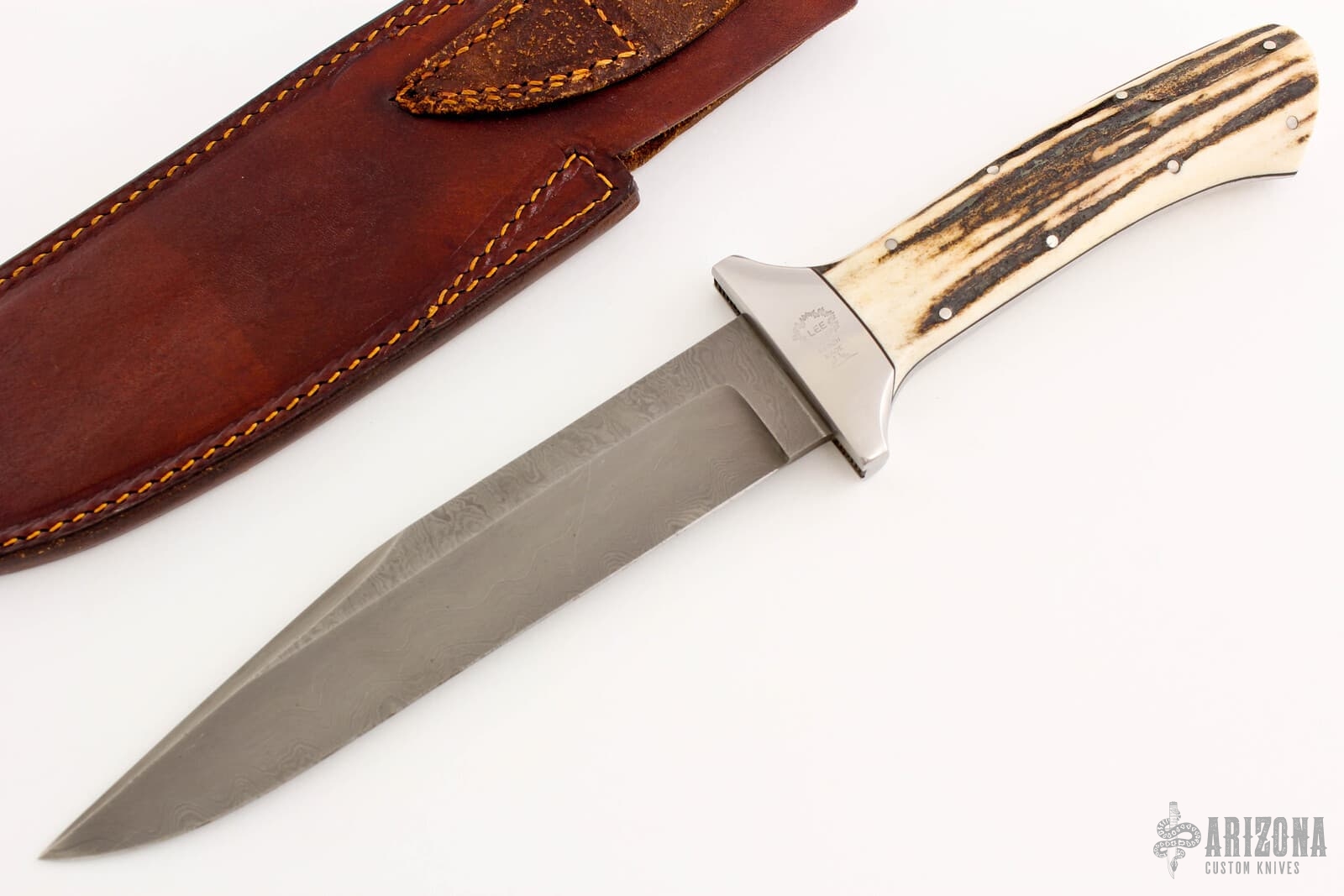 Damascus and Stag Fighter - Arizona Custom Knives