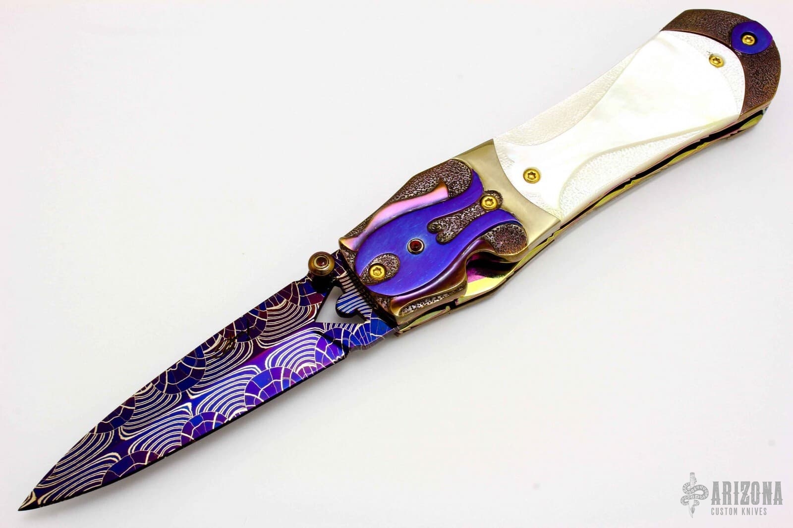 Damascus Linerlock Dagger - Arizona Custom Knives