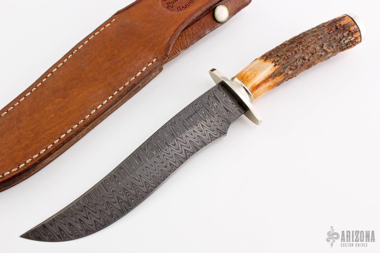 Damascus Recurve Bowie - Arizona Custom Knives