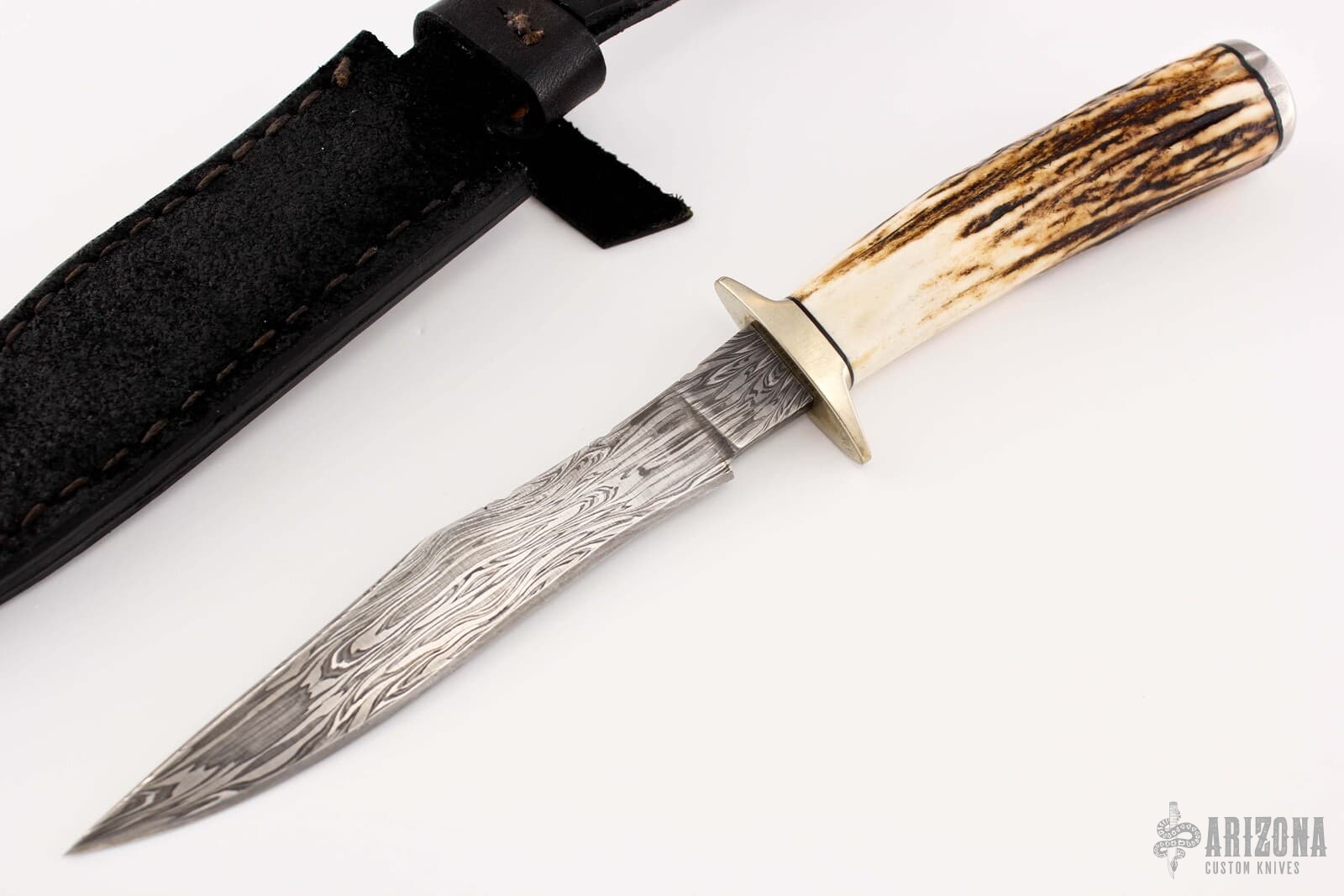 Damascus/Stag Fighter - Arizona Custom Knives